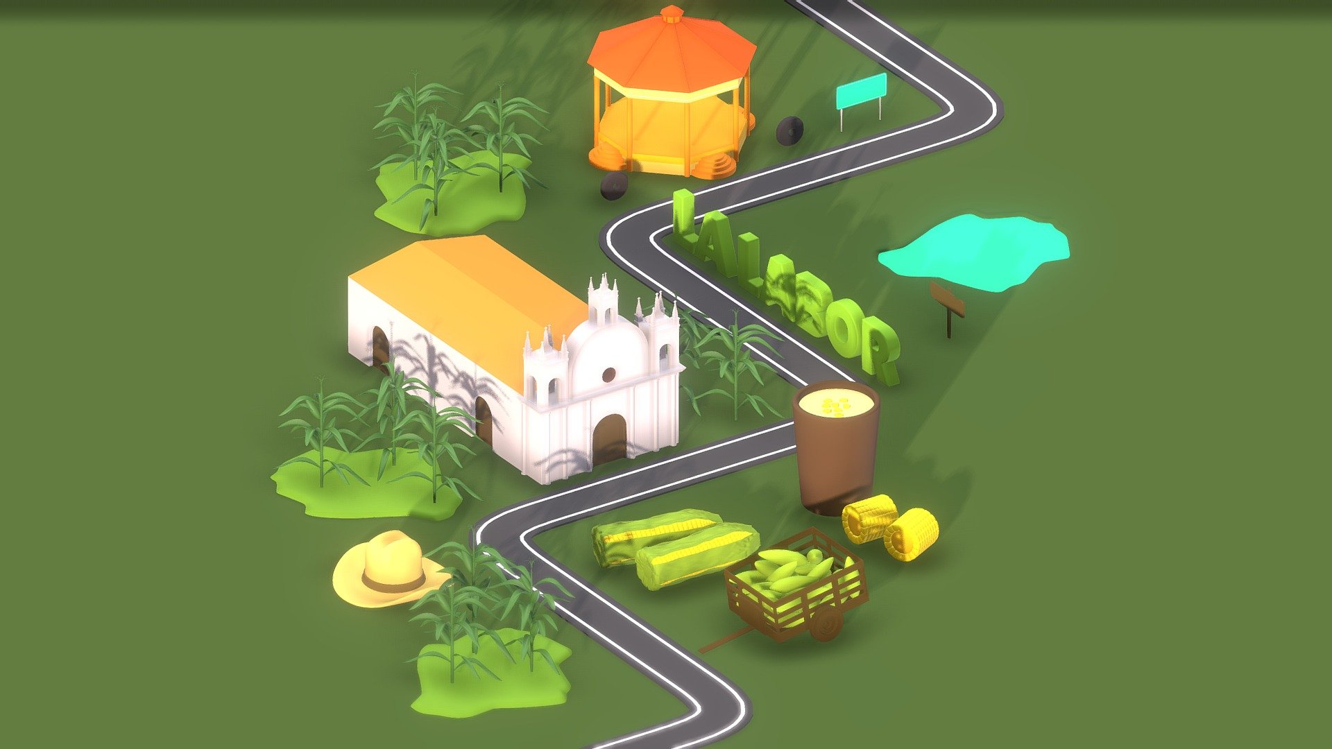 Isometric corn city - 3D stylized diorama - Buy Royalty Free 3D model ...
