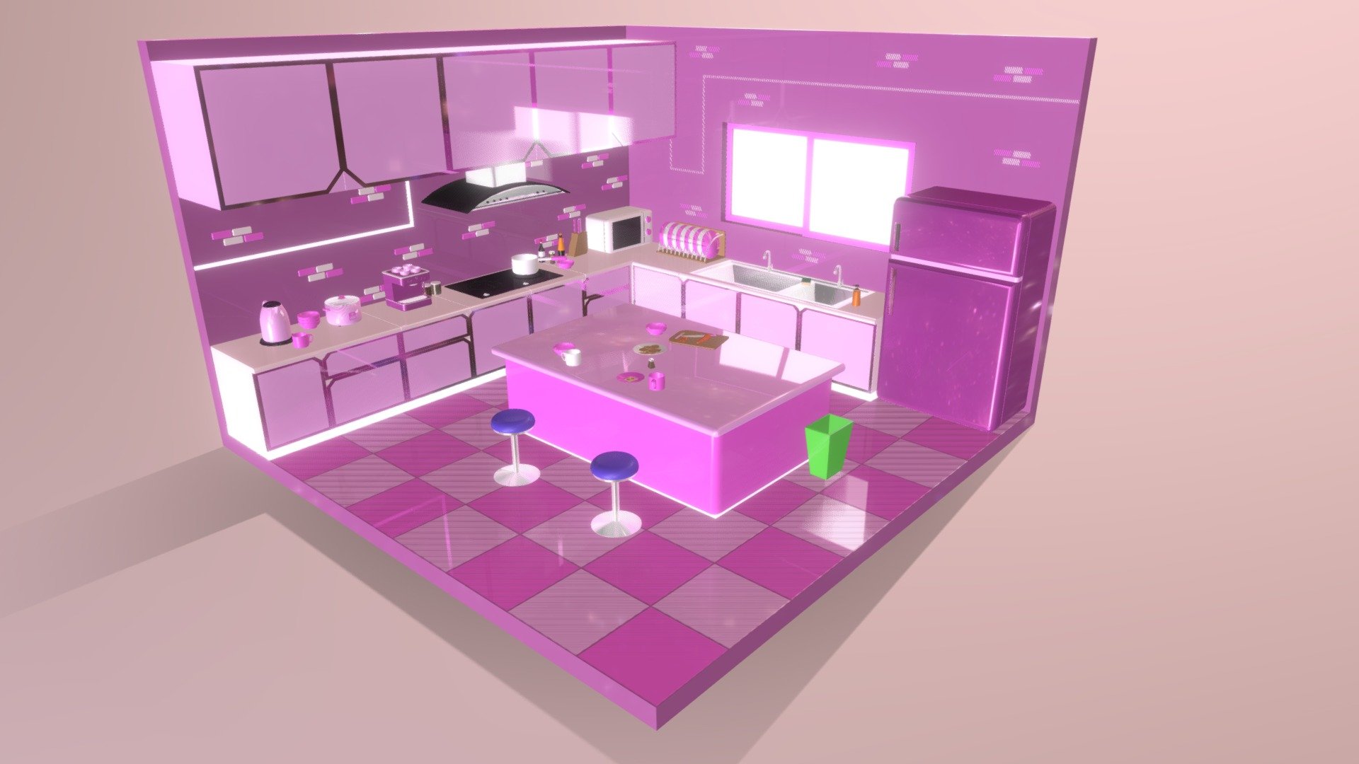 isometric Pink Kitchen - 3D model by kapraokaisub [ce6f195] - Sketchfab