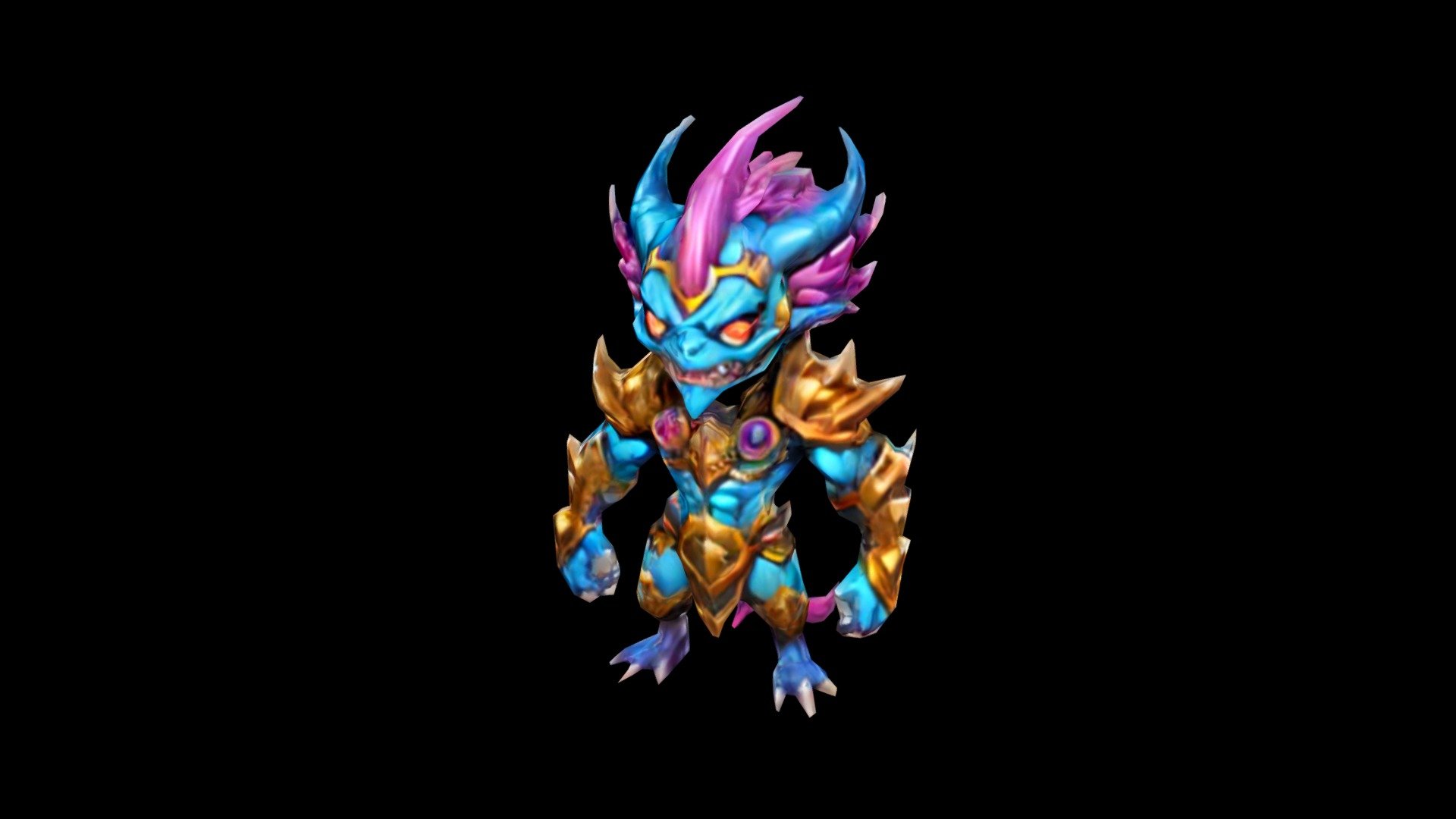 A blue monster with purple horns and a purple ta - Download Free 3D ...
