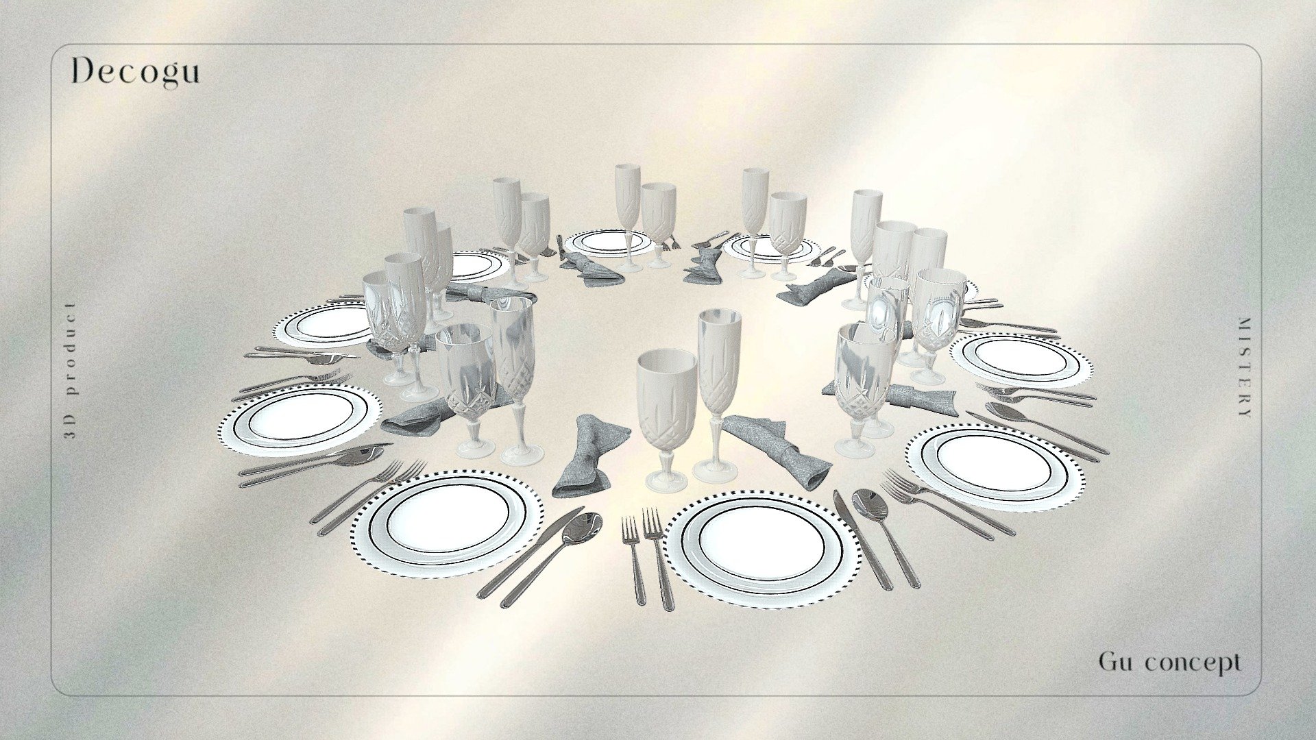 Round Elegant Dining Table Set - Download Free 3D model by Tom Au (@trietau) [ce9b66f] - Sketchfab
