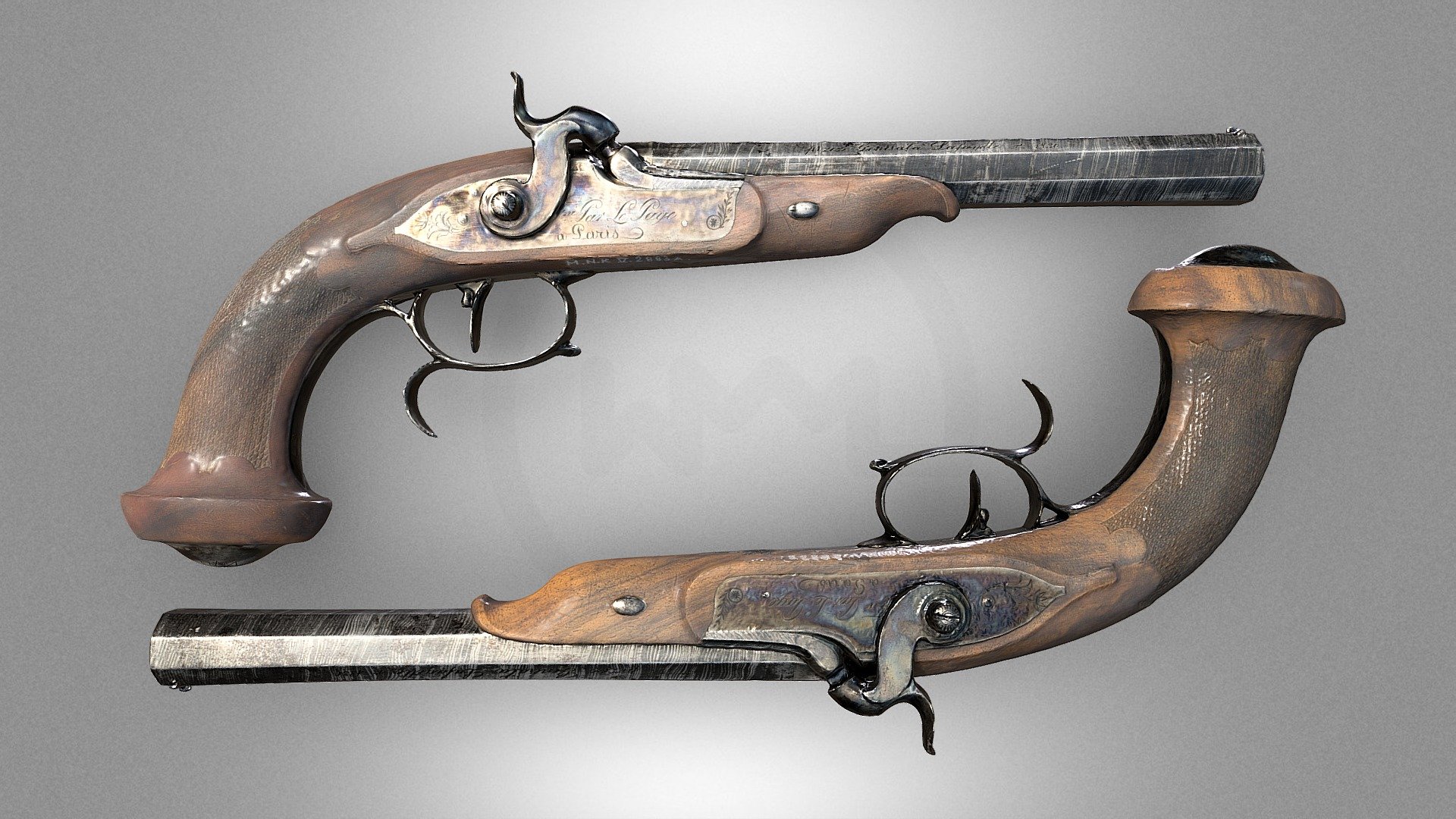 A pair of percussion-cap pistols - Download Free 3D model by Virtual ...