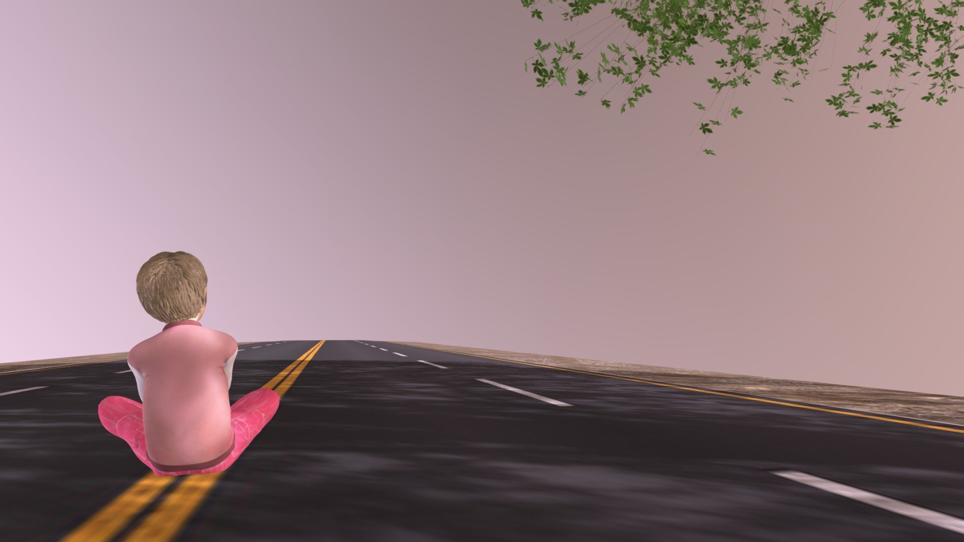 Boy Big Tree Road Alone ? - 3D model by Alized [cee1c31] - Sketchfab