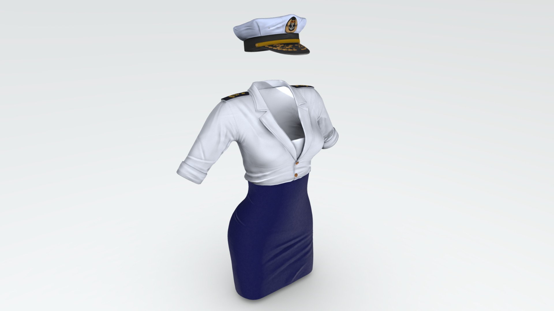 Female Marine Captain Skirt Uniform And Cap - Buy Royalty Free 3D model ...
