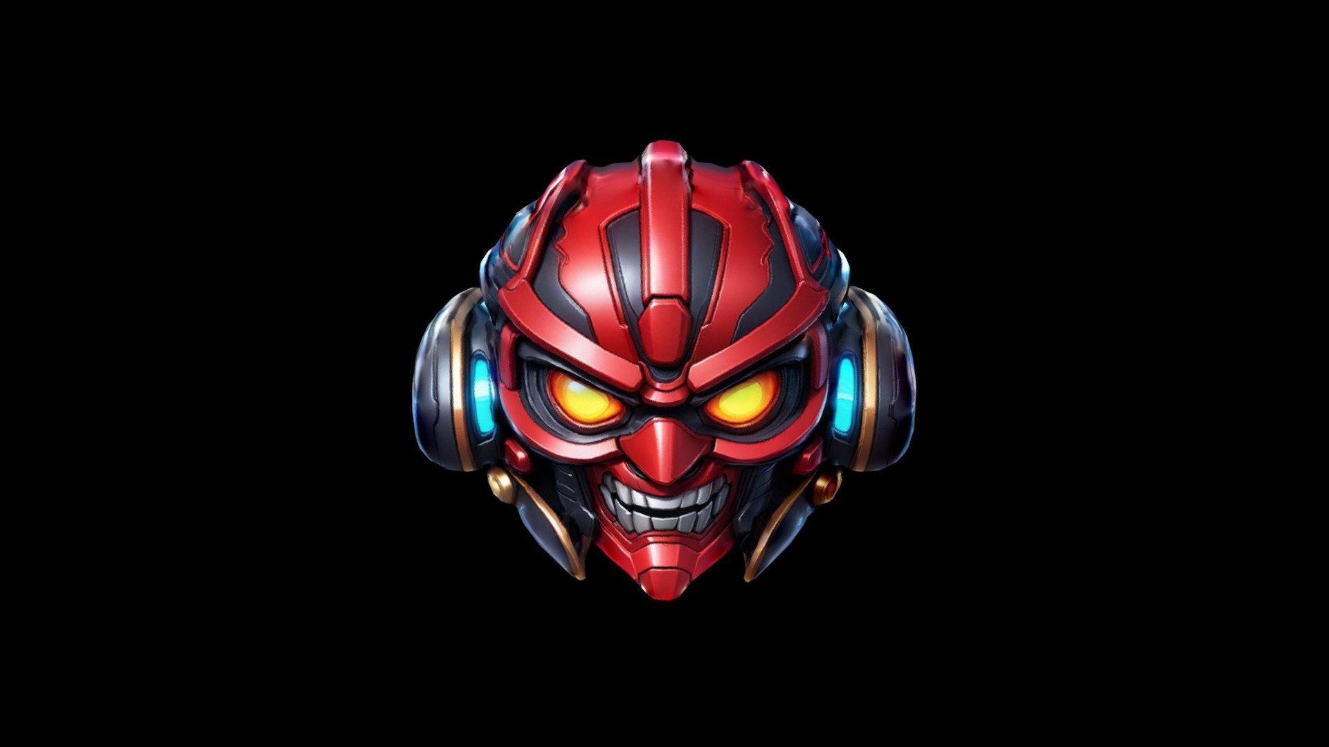 A red robot skull with glowing eyes and headphon - Download Free 3D ...