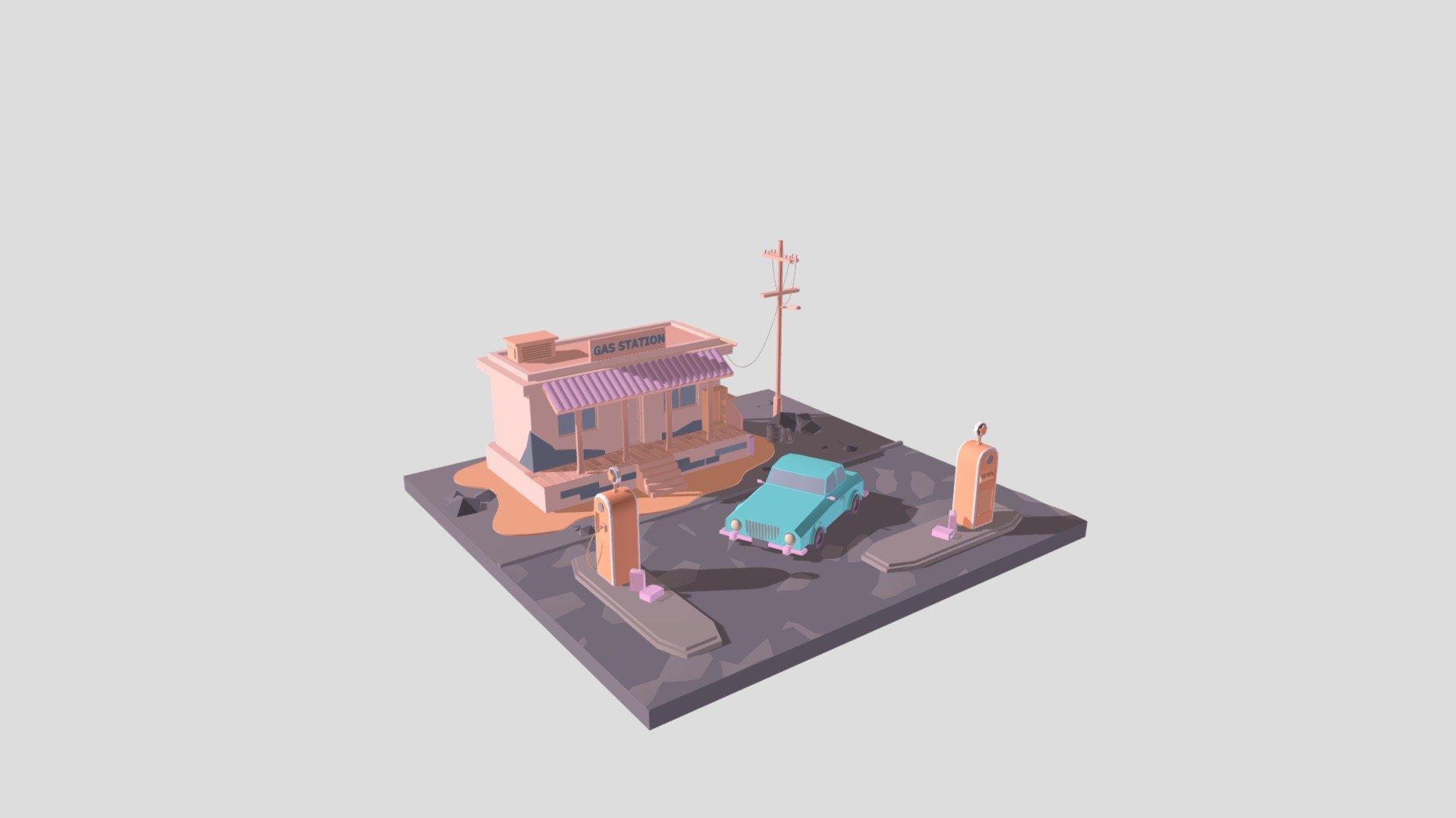 Gas Station Night Low Poly - 3D model by ruslanmikaielian [cf56259 ...