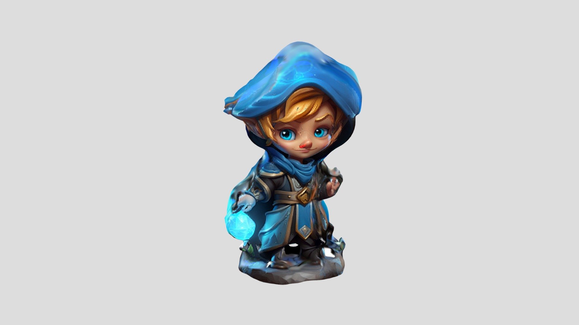 Chibi Mage in Blue Robe Holding a Magic Staff - Download Free 3D model ...