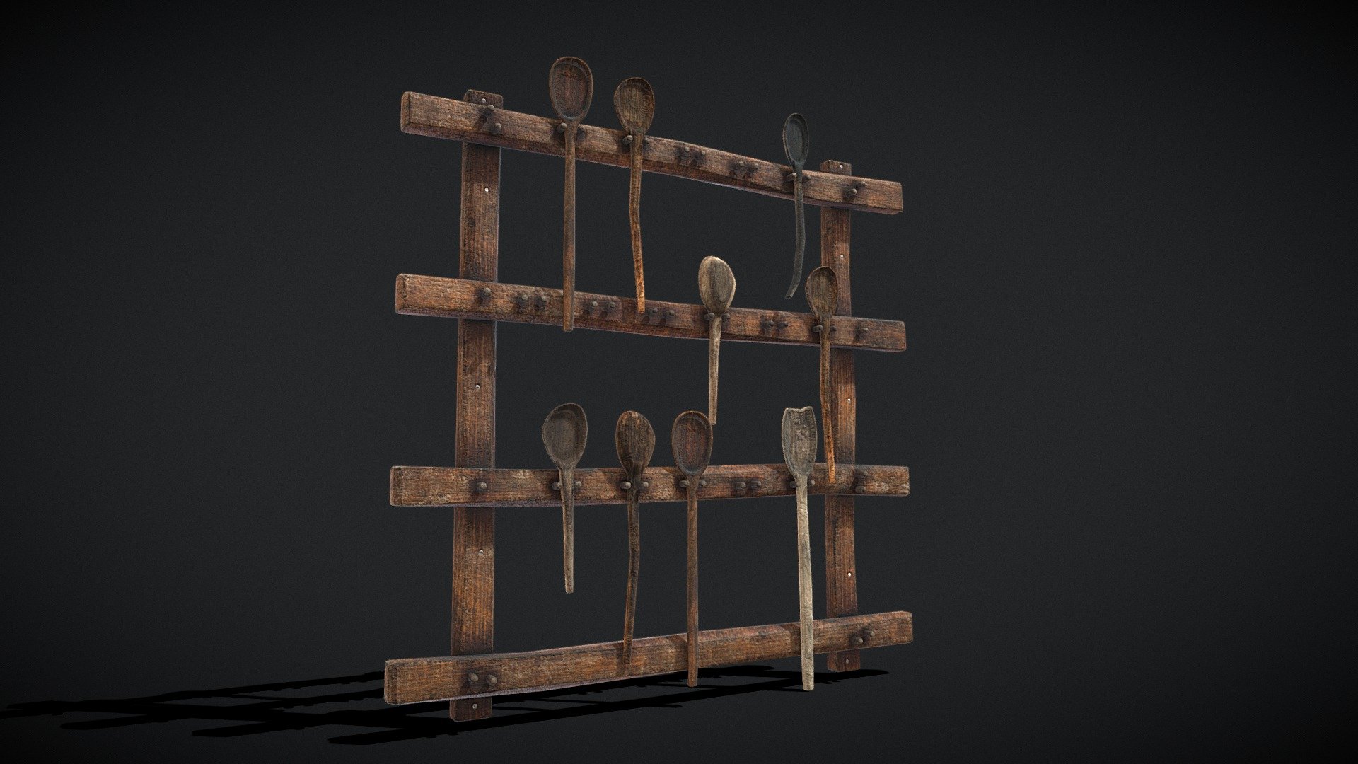 Worn Wooden Spoons Rack - Buy Royalty Free 3D model by ...