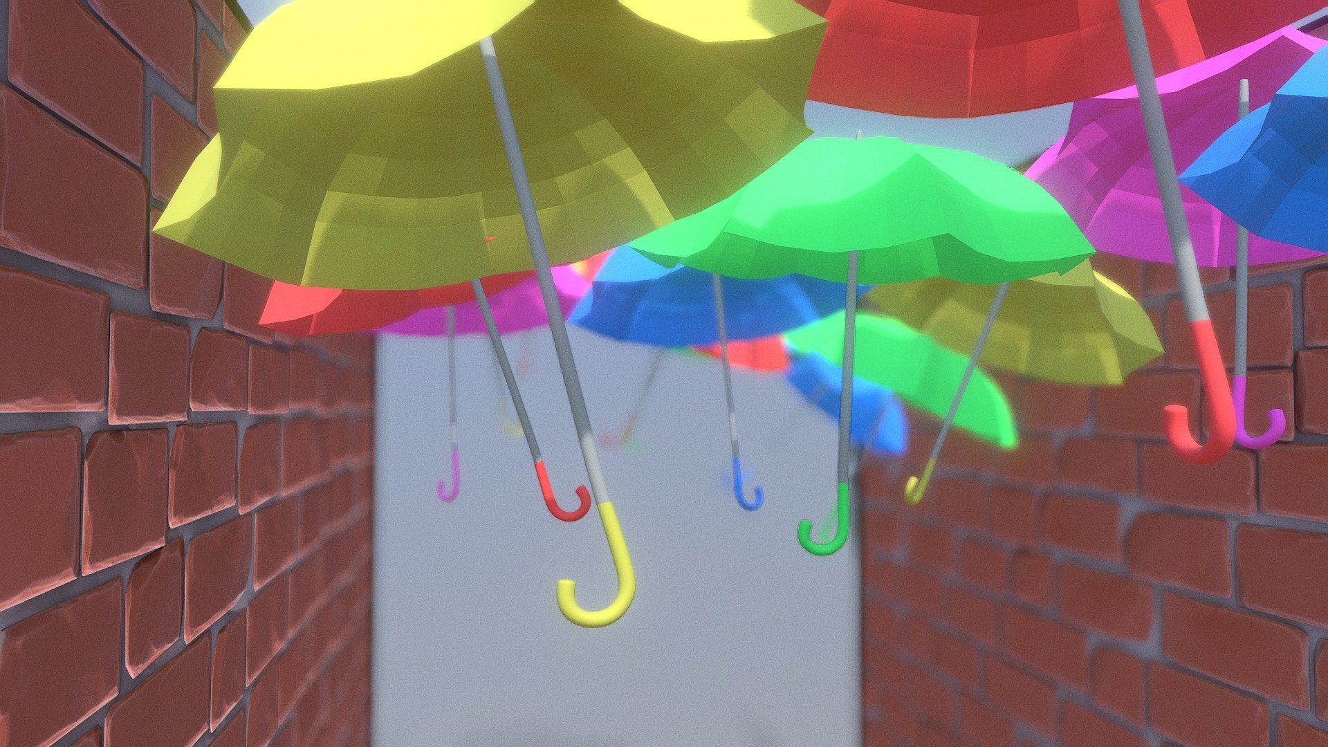 Umbrellas Brick Wall - Download Free 3D model by freshlybaked ...
