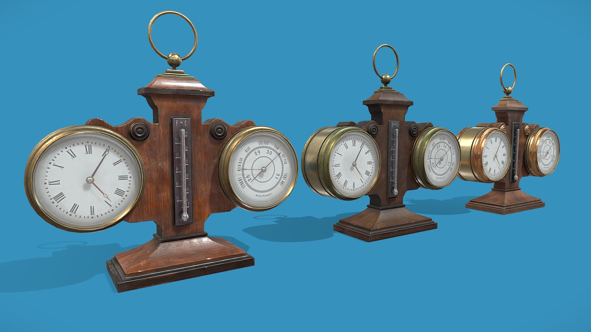 1800s Clock Barometer Desk Sets Type B - Download Free 3D model by Mad ...