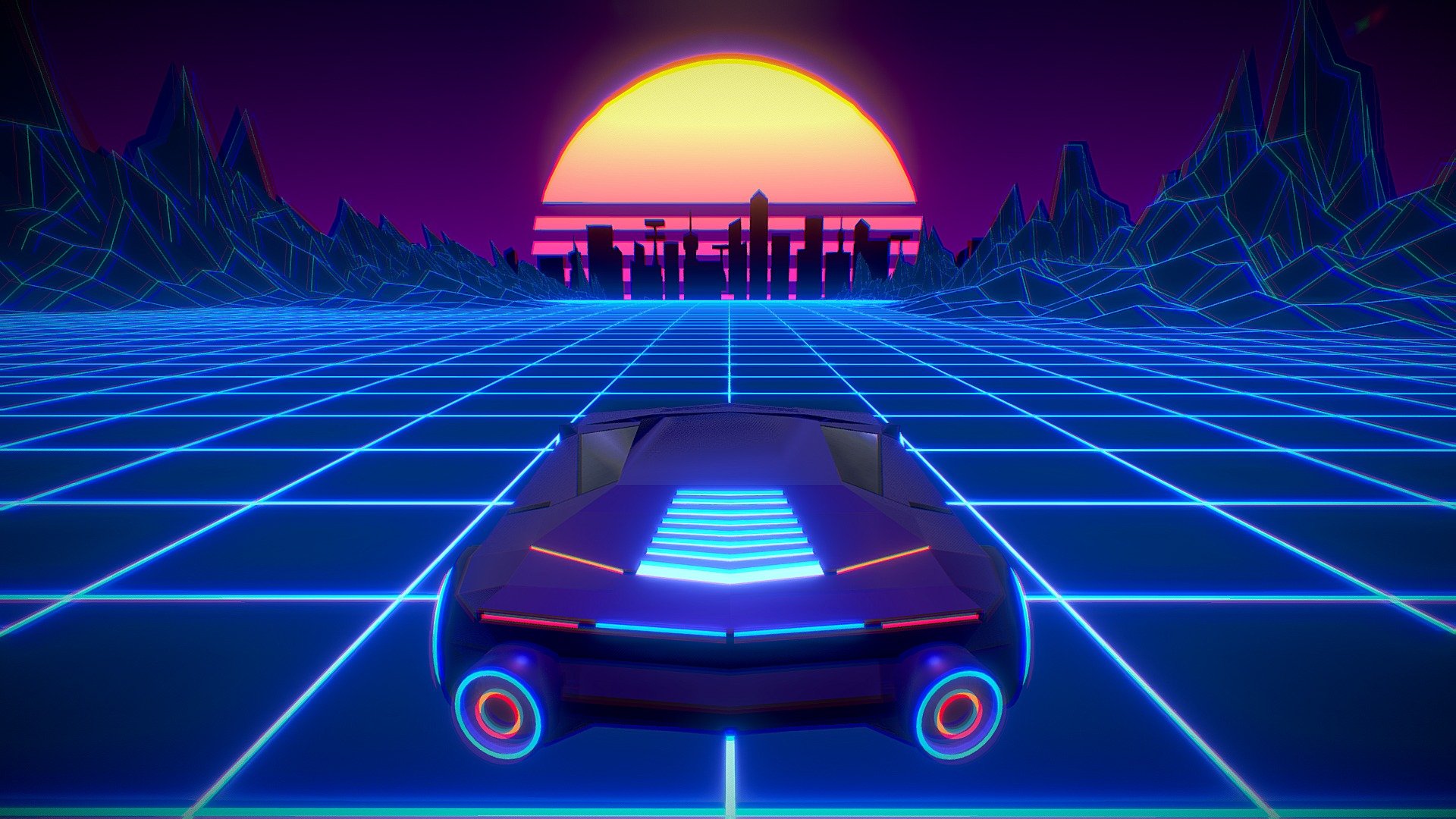 Synthwave Race Towards The 80s - Animated - Buy Royalty Free 3D model ...