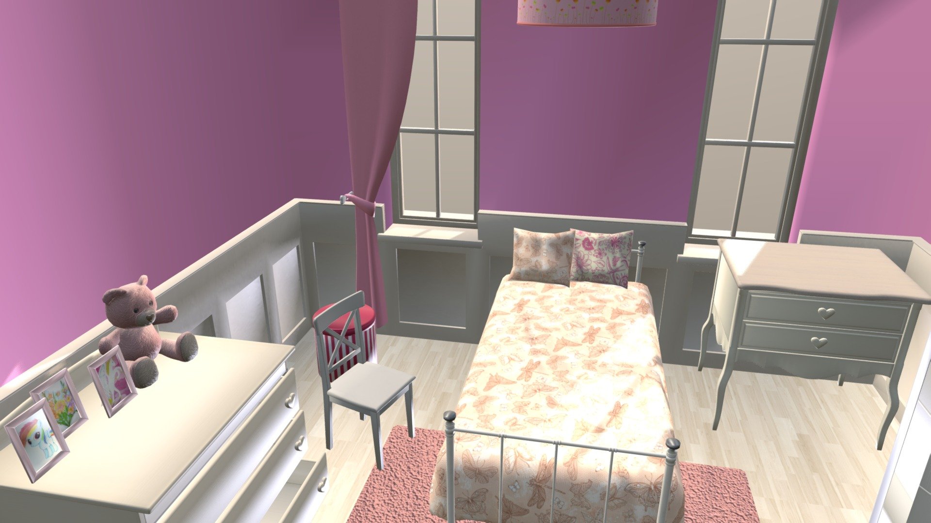 Girl's room - interior and props - Buy Royalty Free 3D model by Mixall ...