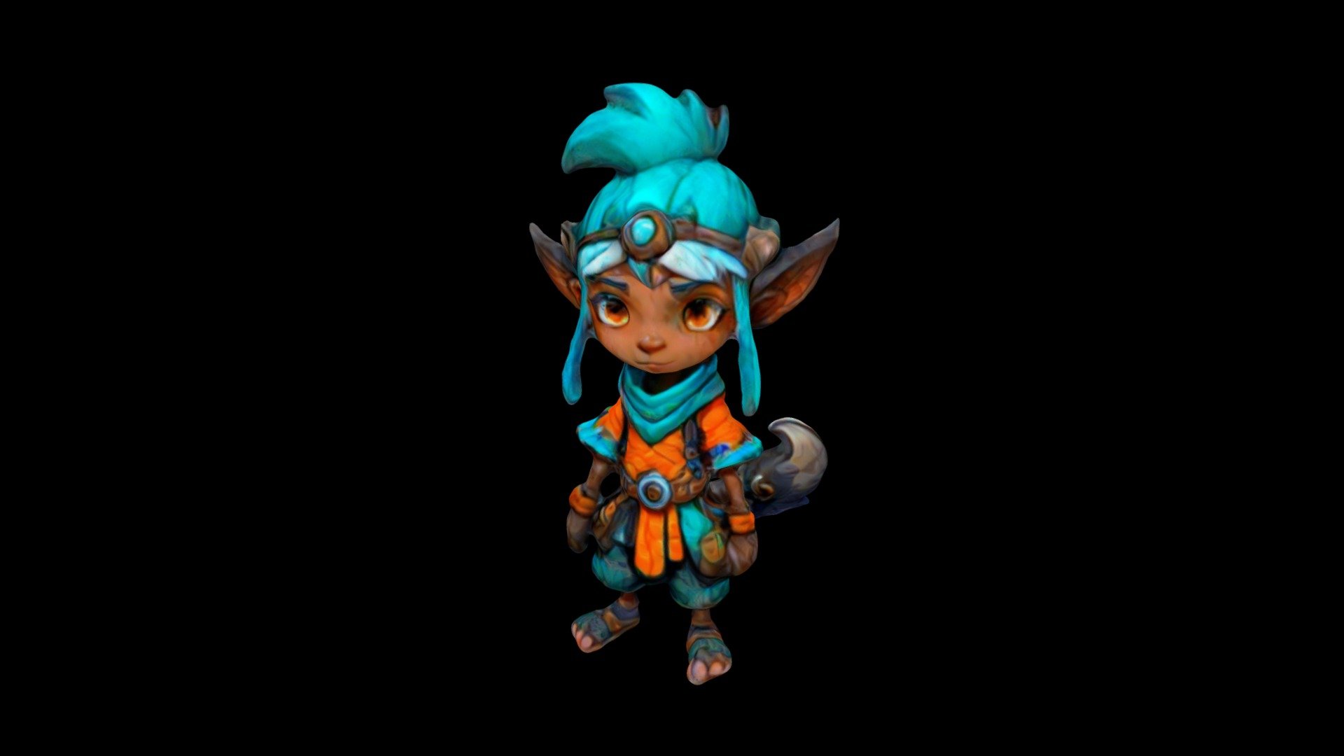 a blue haired human like creature dressed in a t - Download Free 3D ...