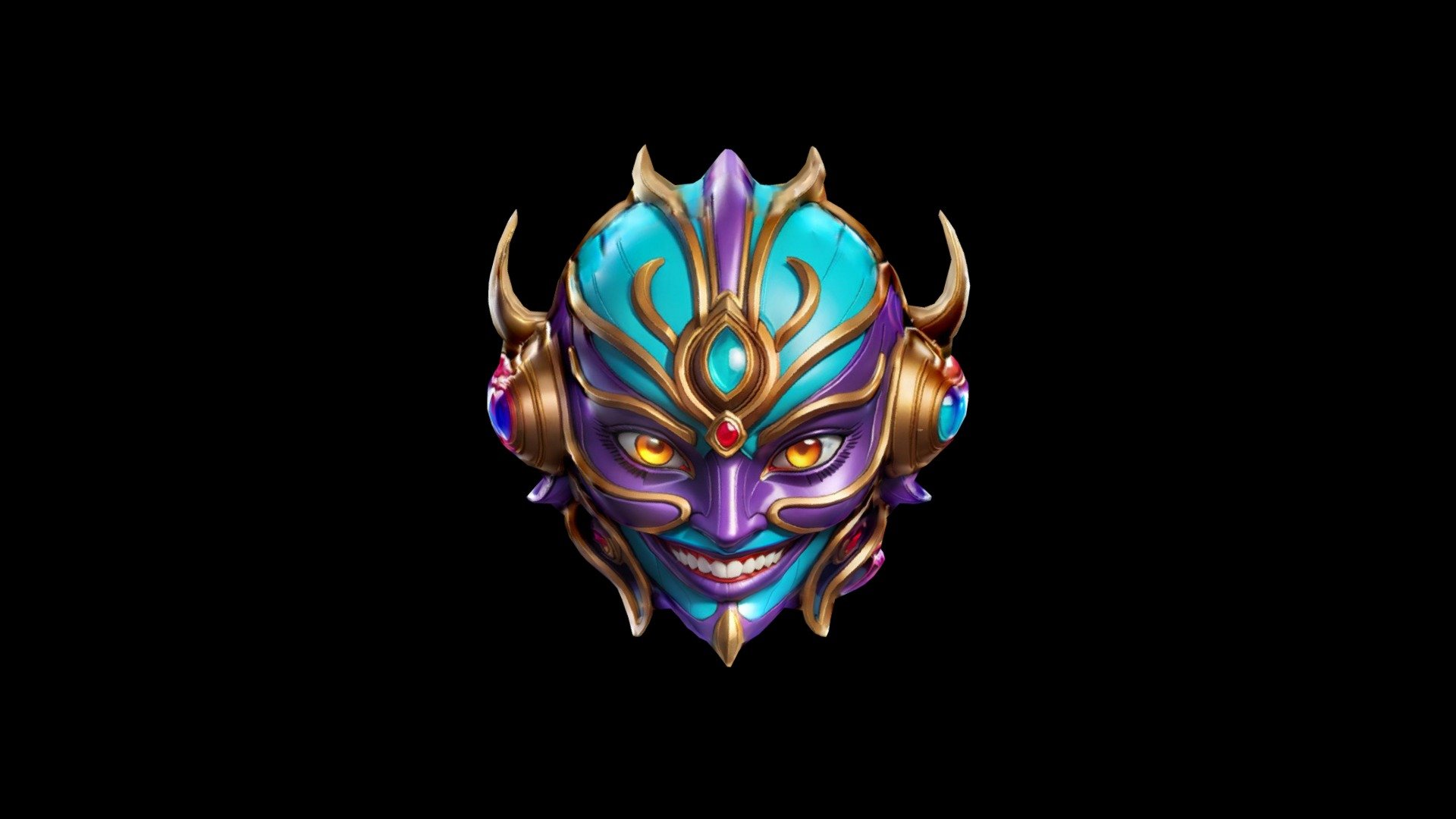 A close-up image of a demons mask with a purple - Download Free 3D ...