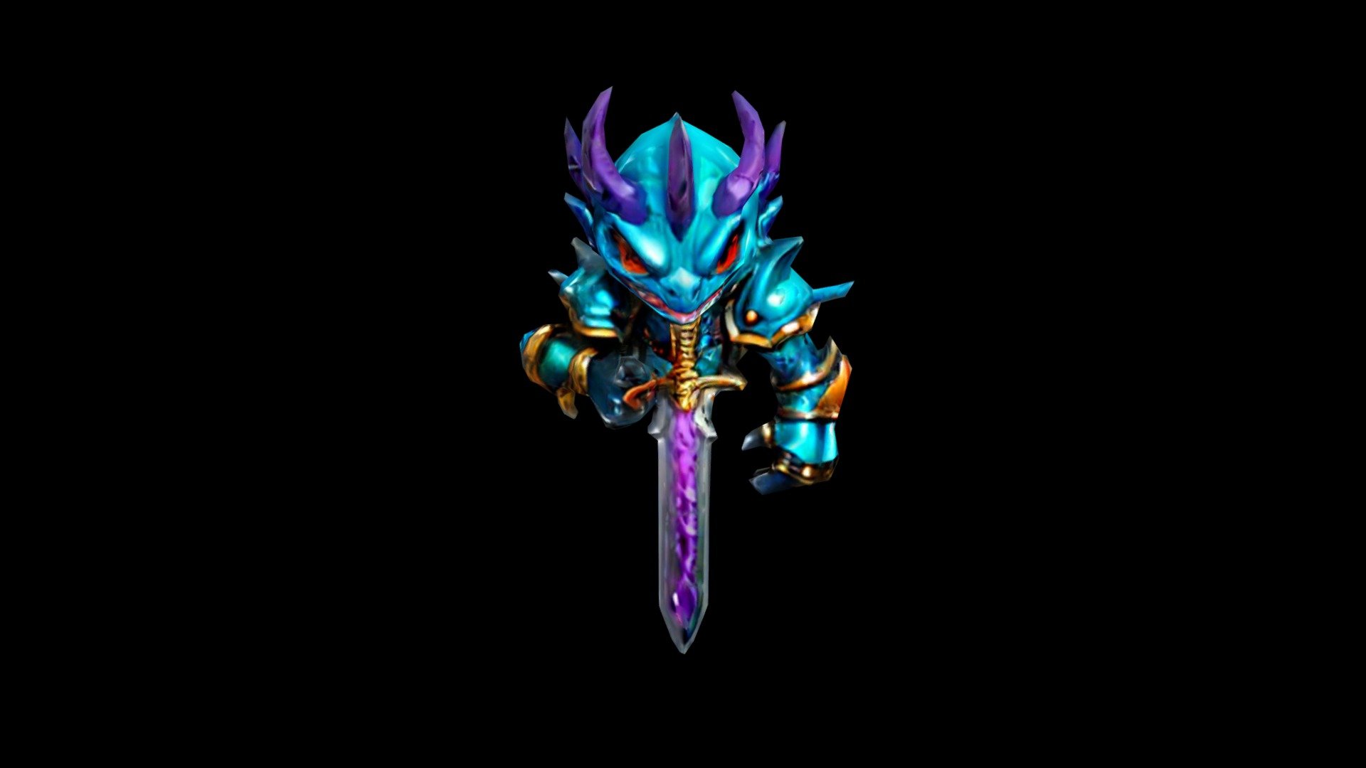A fierce blue dragon knight with a purple sword - Download Free 3D ...