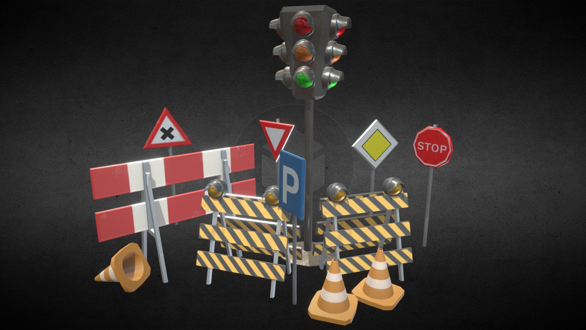 Traffic assets - 3D model by Liliane (@Liliane3D) [d26e1e9] - Sketchfab