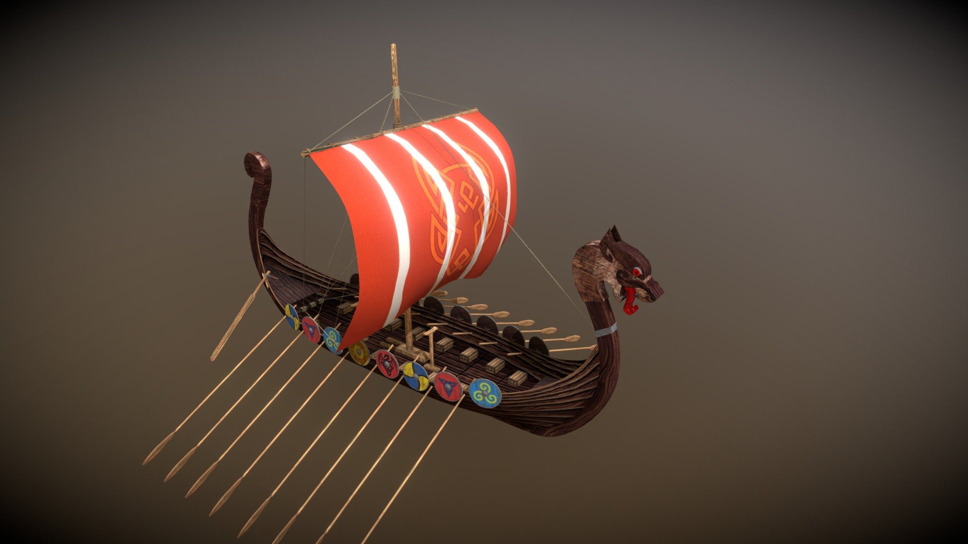 Drakkar model of viking in hand-painted texture. - 3D model by Lada ...