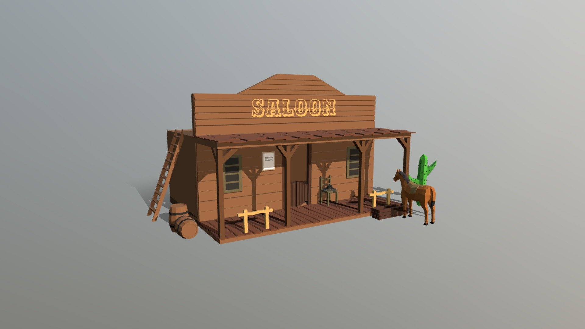 Low Poly Cartoon Saloon - Western Scene - Buy Royalty Free 3D model by ...