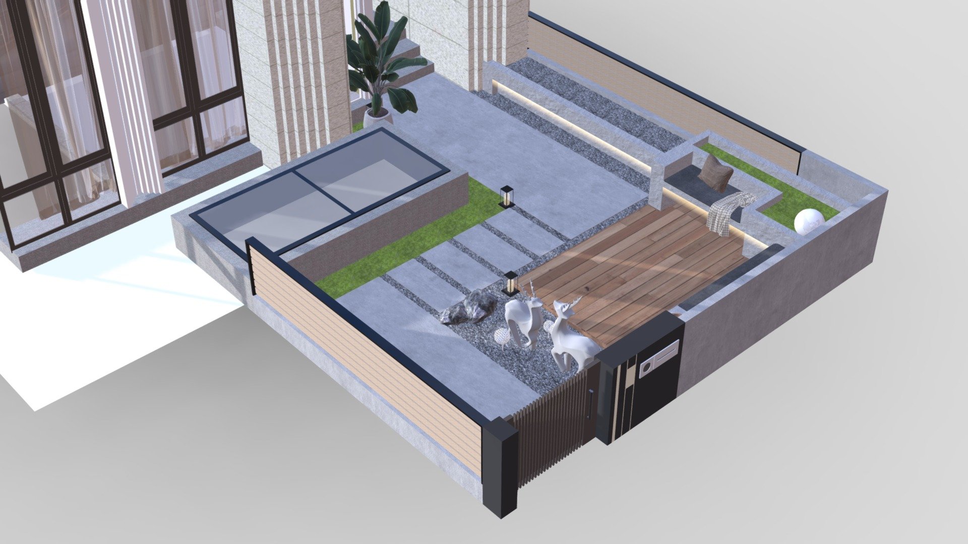 Small courtyard landscape design - 3D model by Vincent J ...