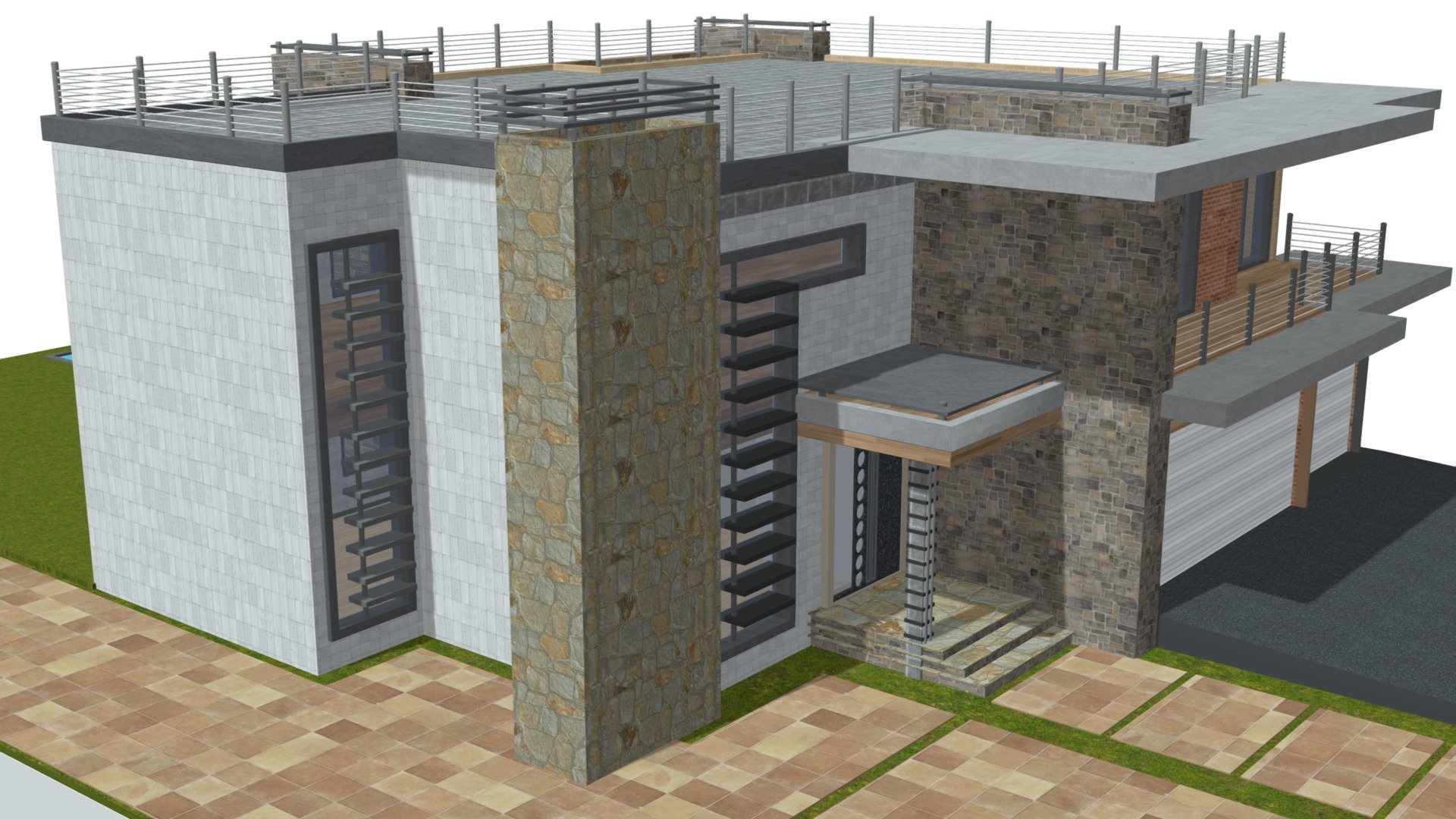 Modern luxury villa house building with pool - Download Free 3D model ...