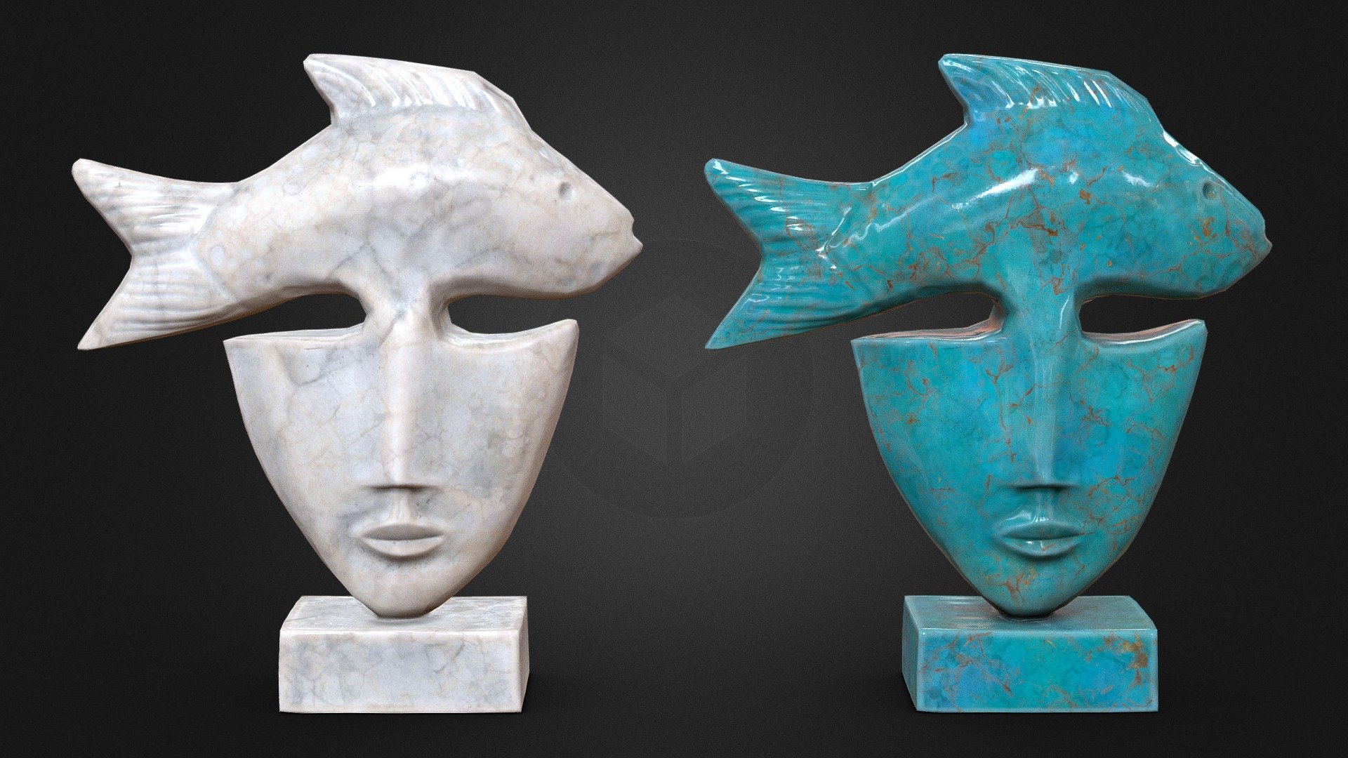 Fish face marble statues - 3D model by Eleanie [d328d05] - Sketchfab