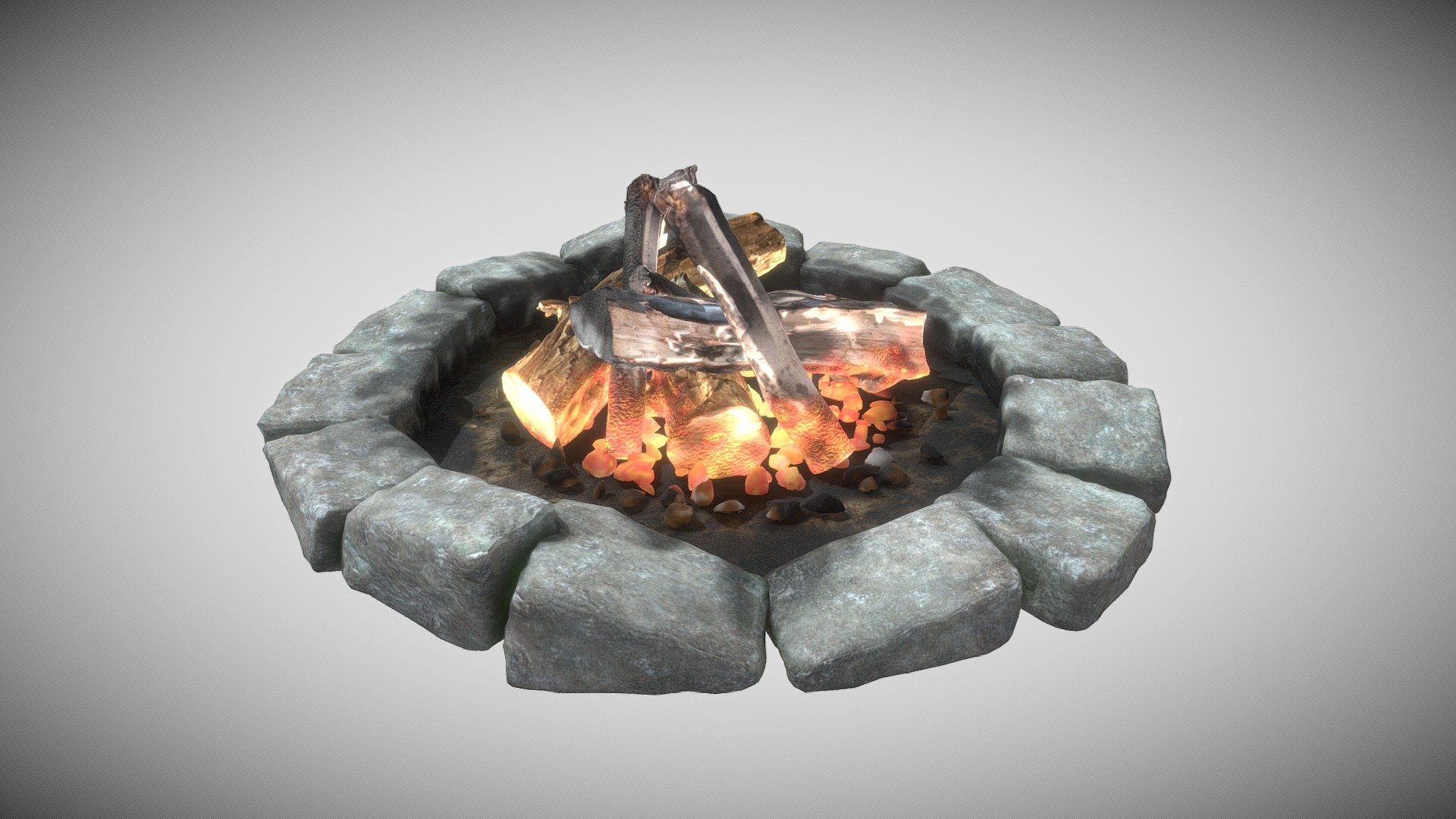 Glowing Campfire With Stones, Coal and Logs - Download Free 3D model by ...