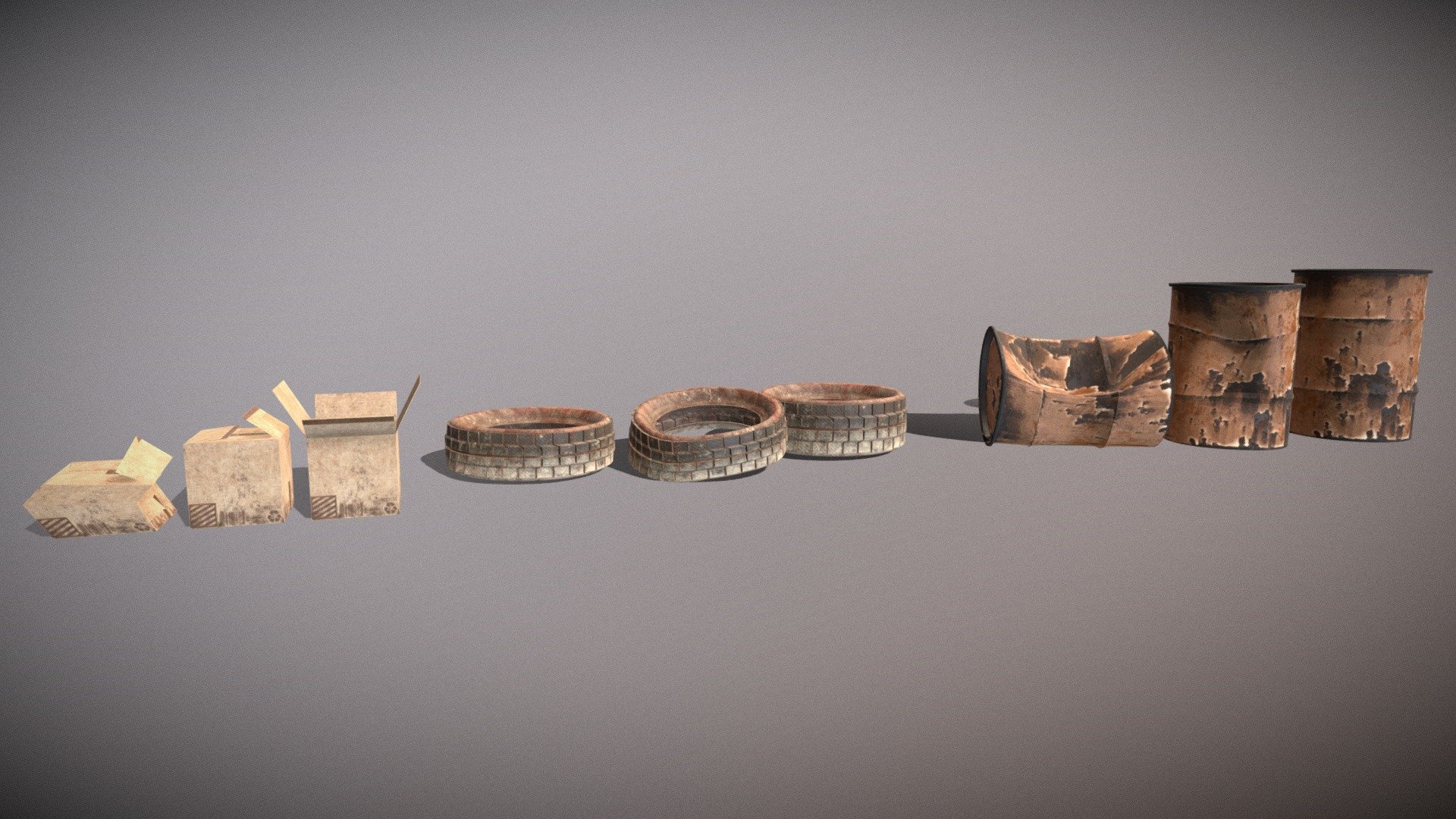 Wasteland (PROP: Barrel, tire, cardboard-box) - Buy Royalty Free 3D ...