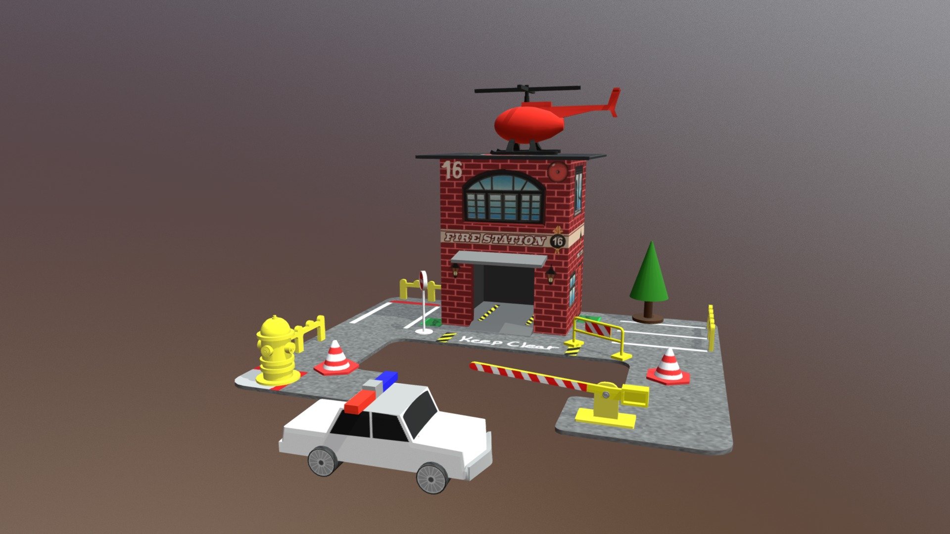 Fire Station w/ Helicopter and Police Car - 3D model by Hayley Hand ...
