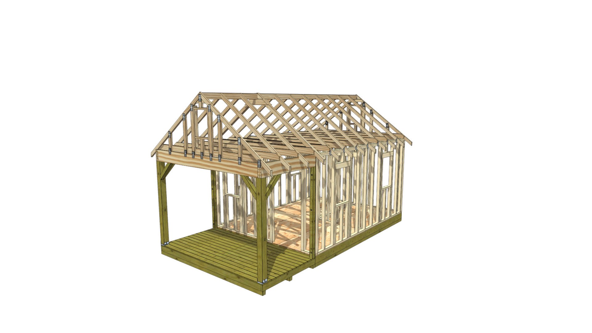 12x22 gable roof framing - 3D model by shedking.net (@shedking ...