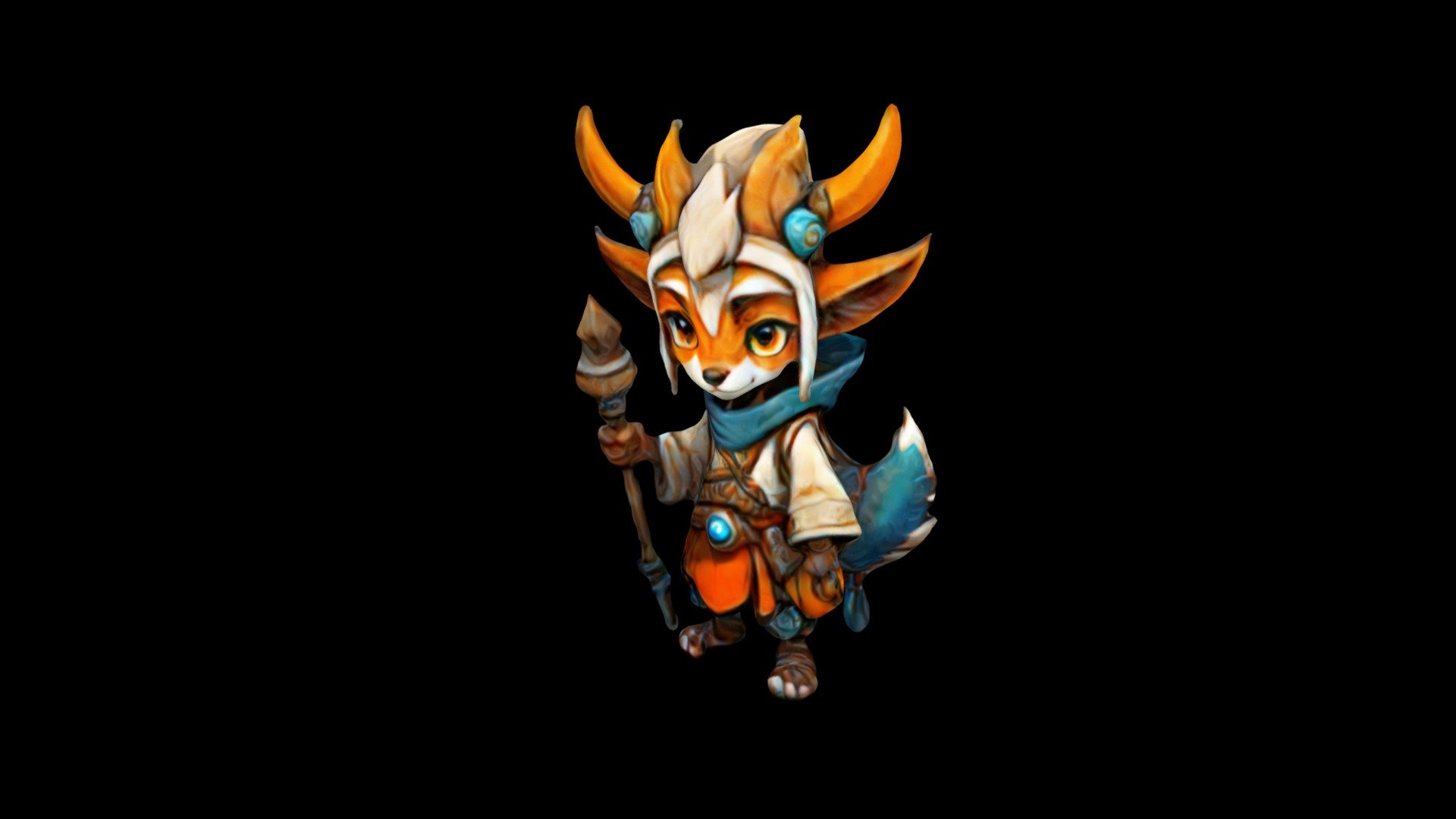 a white fox dressed as a mage the fox is holding - Download Free 3D ...