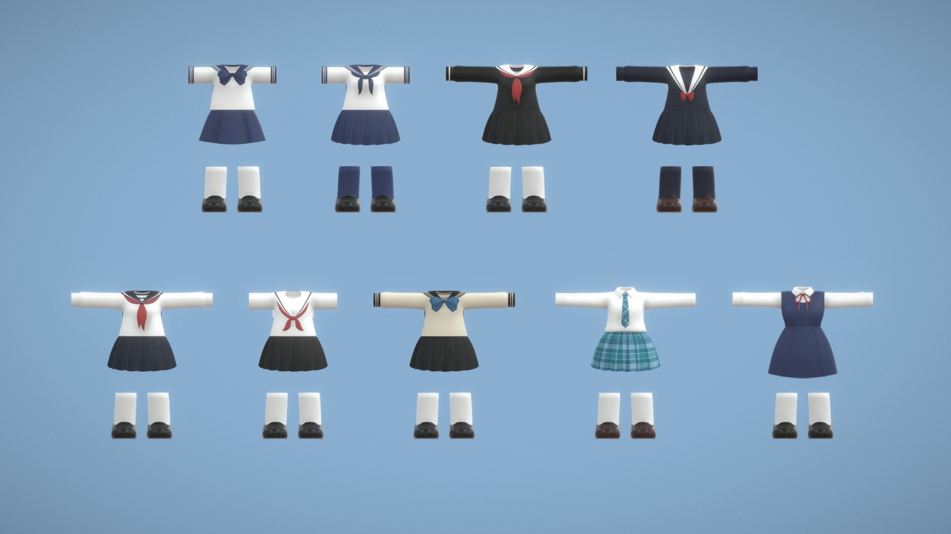 Chibi Japanese School Uniform Collection - Buy Royalty Free 3D model by ...