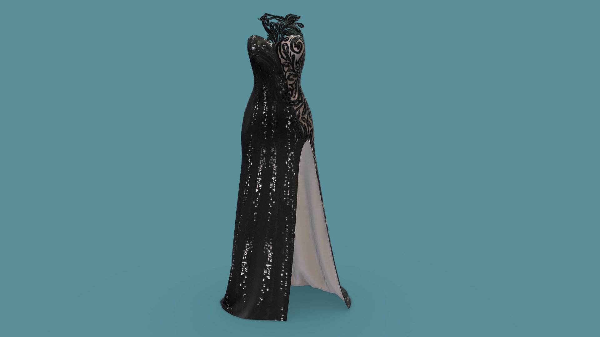 Glamour Black Lace Long Prom Dress - Buy Royalty Free 3D model by 3dia ...