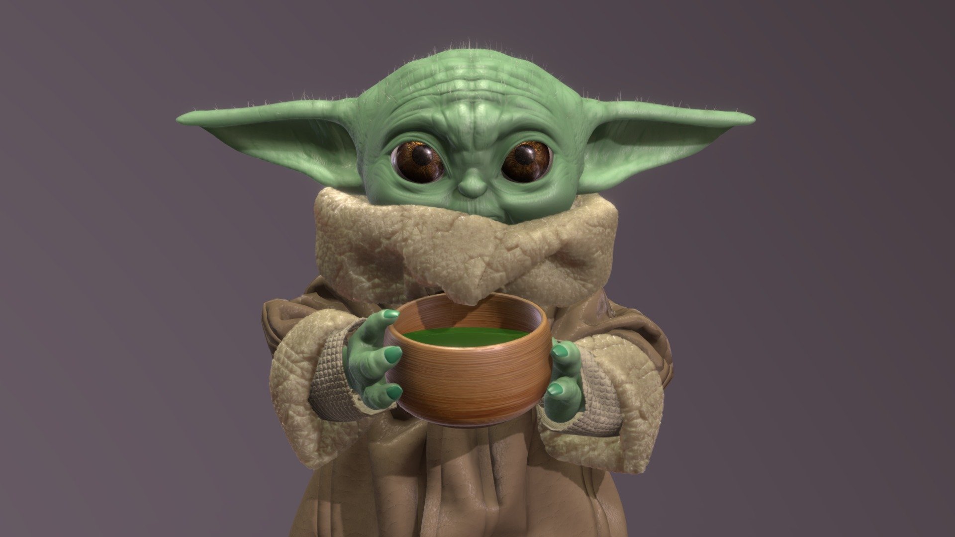 Mandalorian - Grogu ( Sipping tea ) - Download Free 3D model by ...