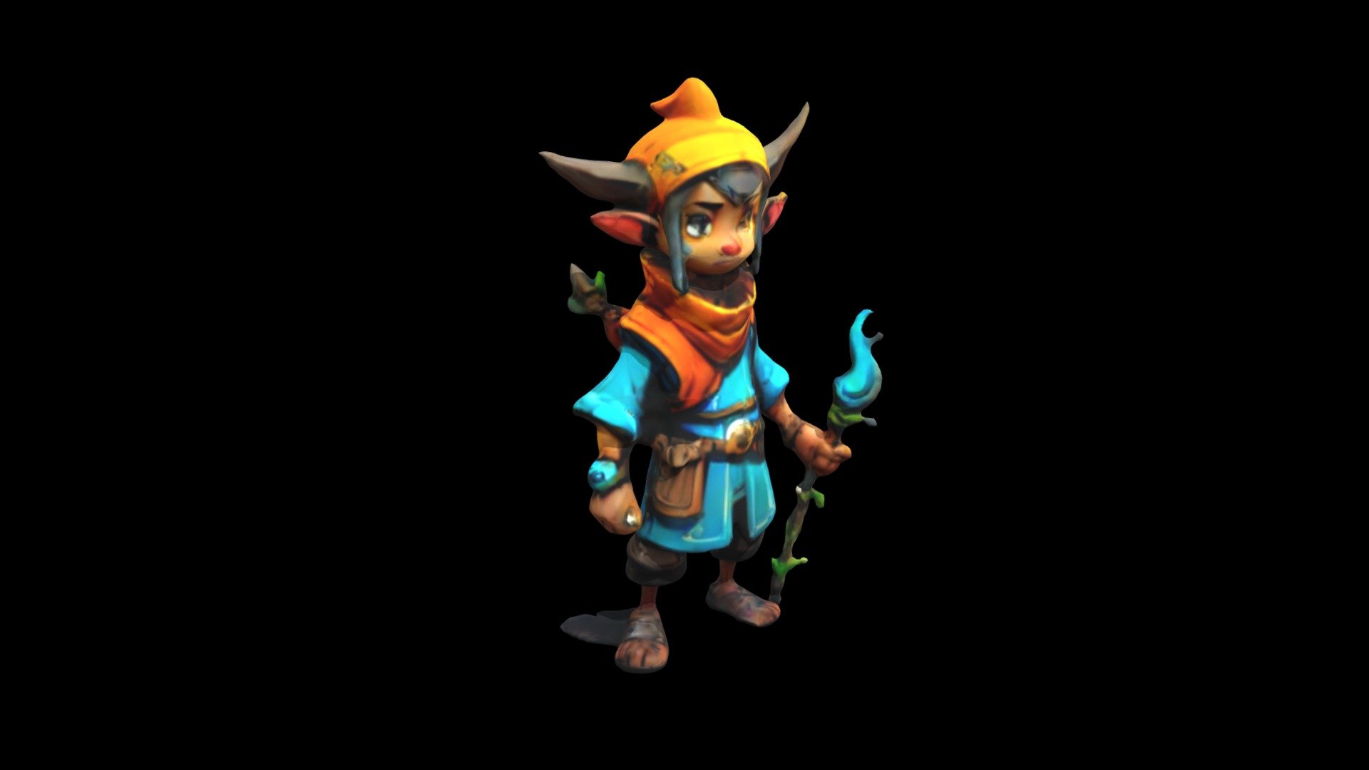 An animated elf character with blue attire and a - Download Free 3D ...