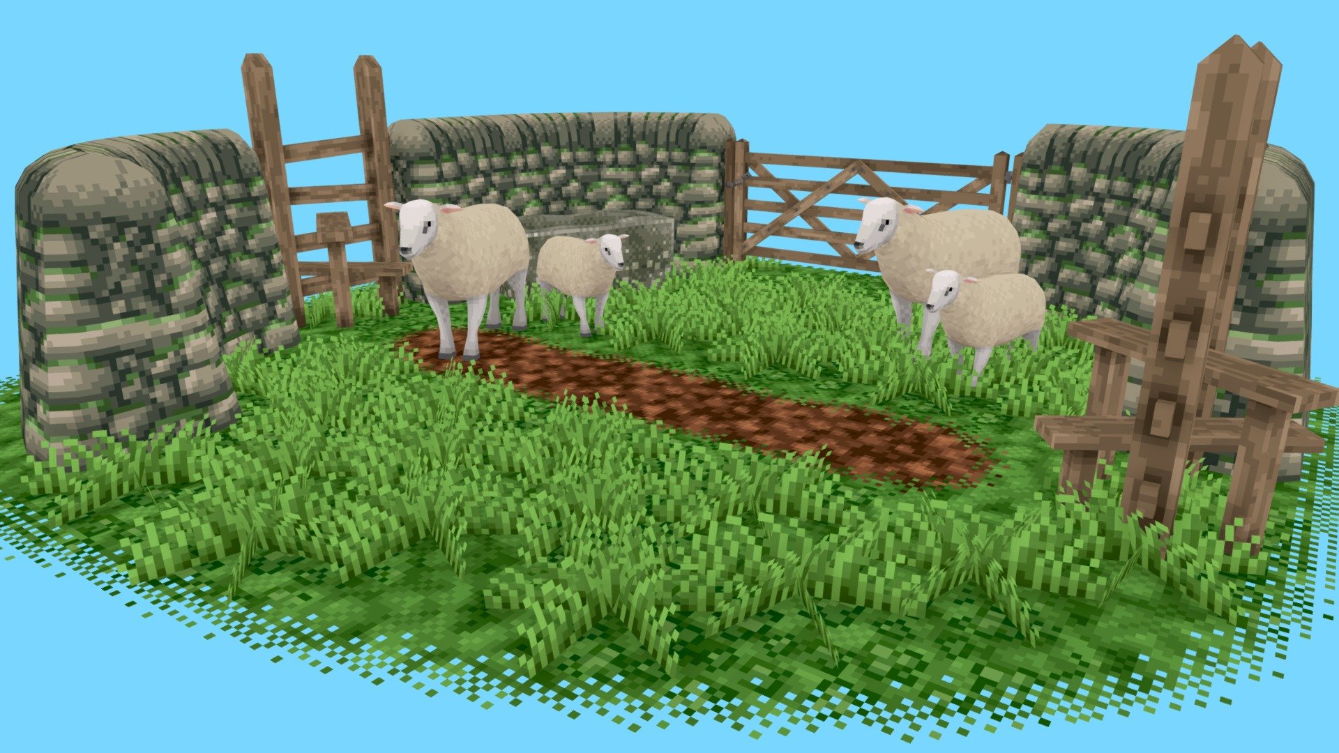 Pixel Art Sheep Paddock - 3D model by jackchallans [d59f4bc] - Sketchfab