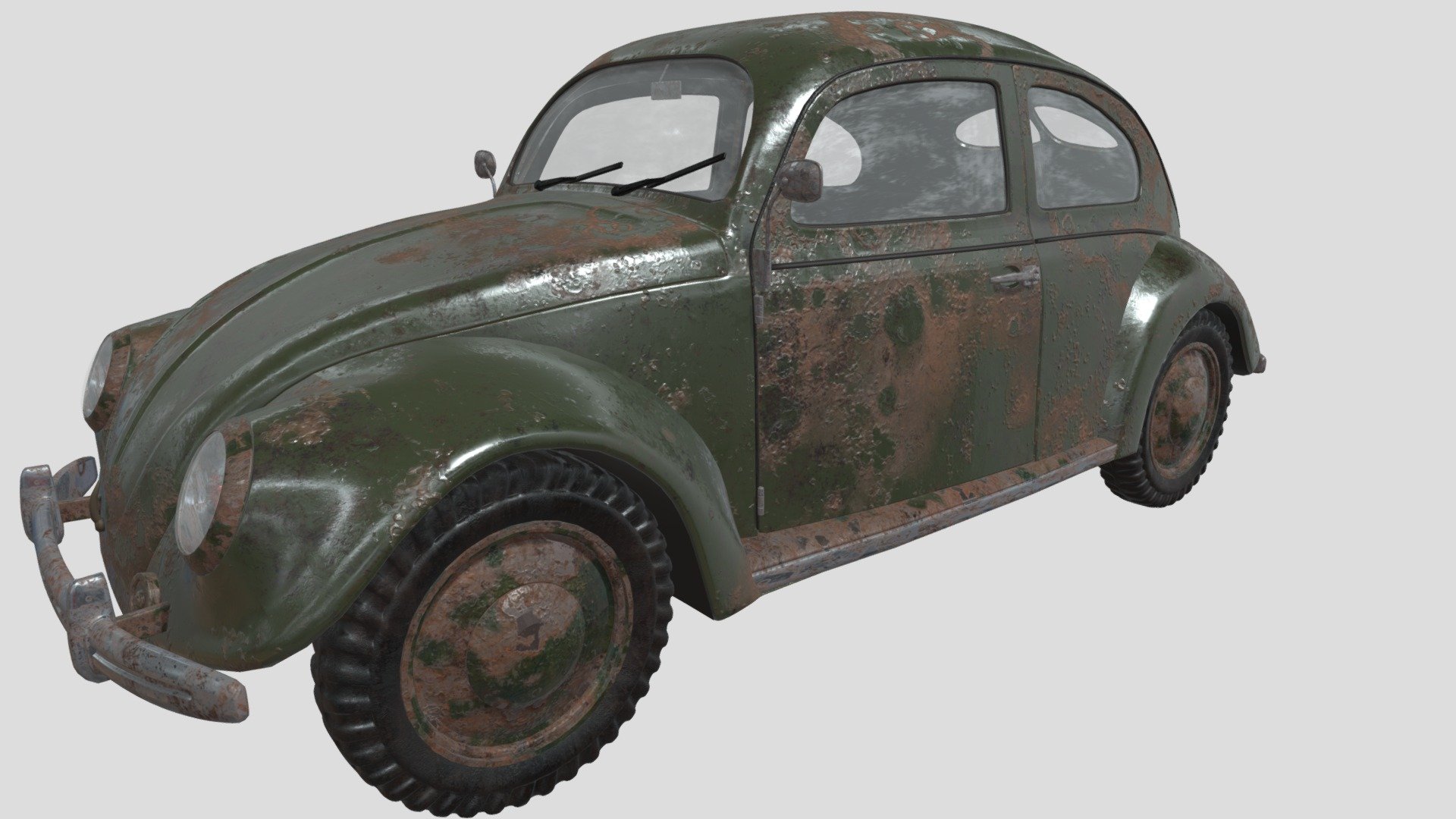 VW Style Beetle Bug Old Rusty WW2 Wrecked Car - 3D model by Animolt777 ...