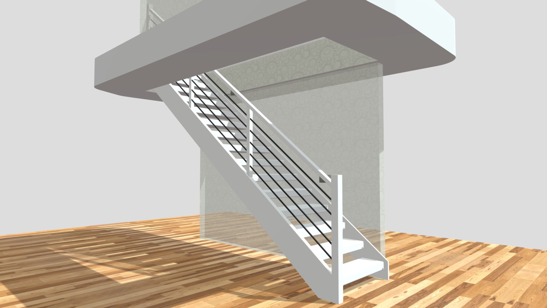 Adams Open-riser Stair - white w/ iron rods - 3D model by ...