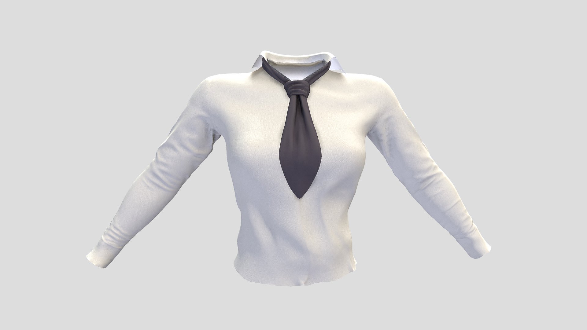 Female White Tucked In Uniform Shirt With Cravat - Buy Royalty Free 3D ...