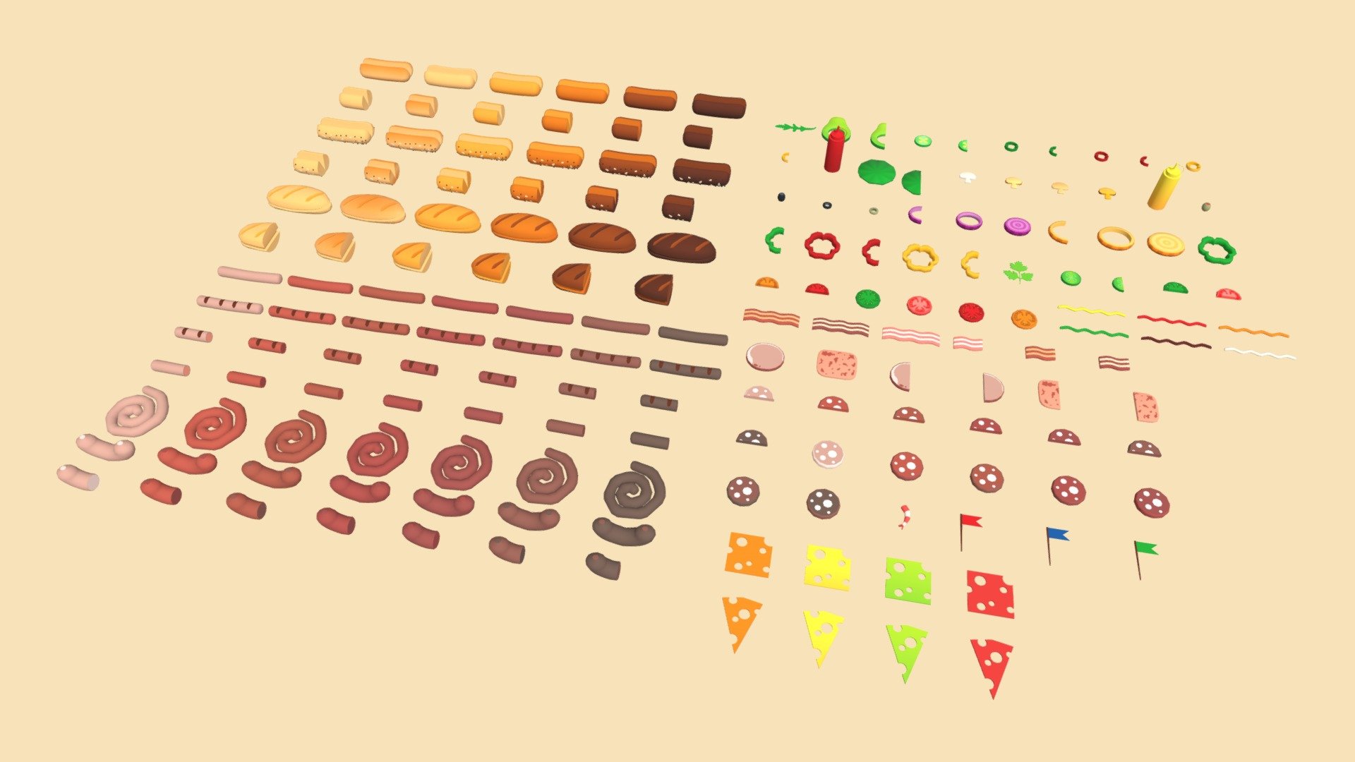 Low Poly Hot Dog & Sandwich Ingredients - 3D model by anastasita.3d ...