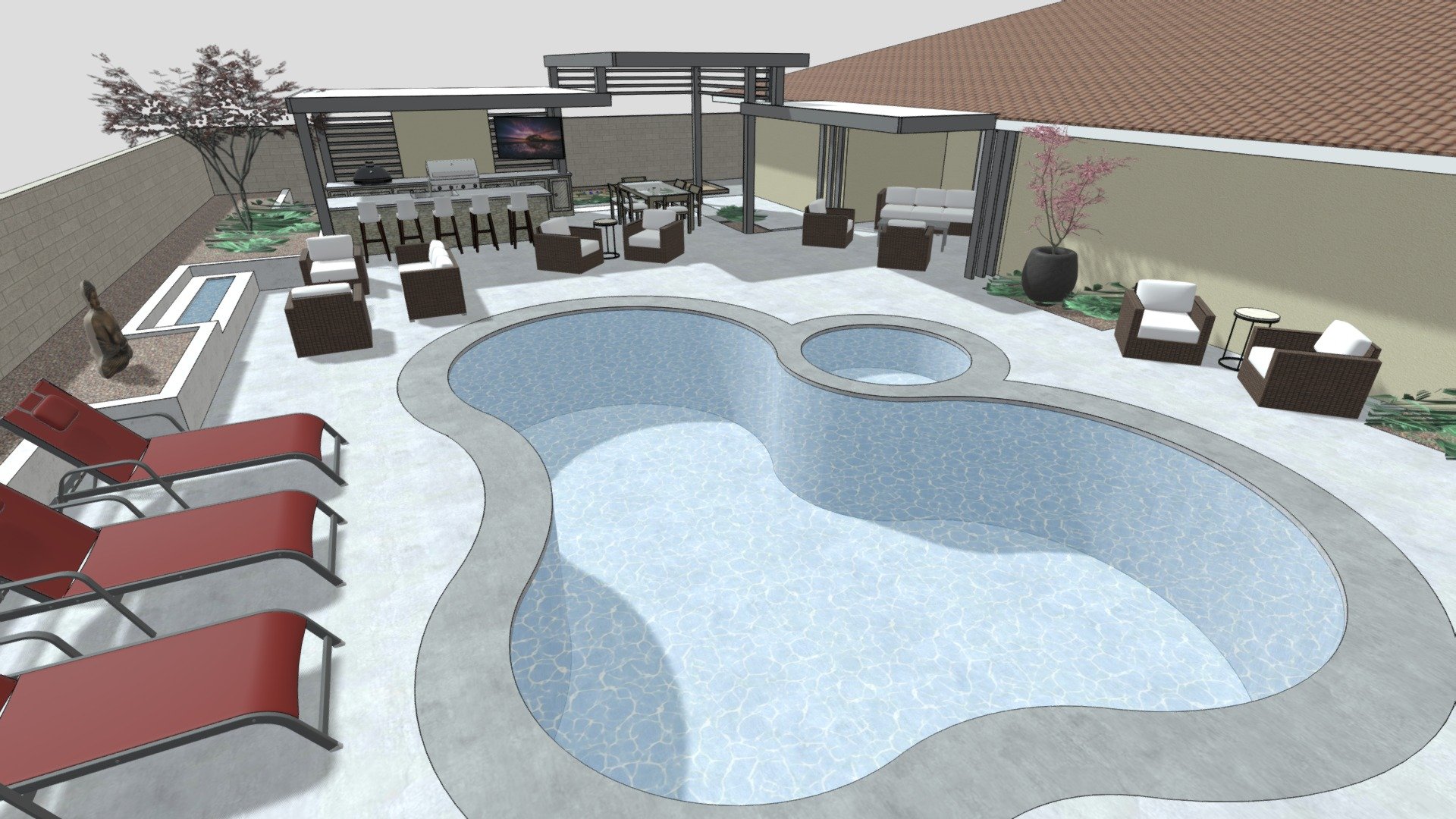 Modern Pool Patio - 3D model by Houses (@epicdb) [d62c000] - Sketchfab