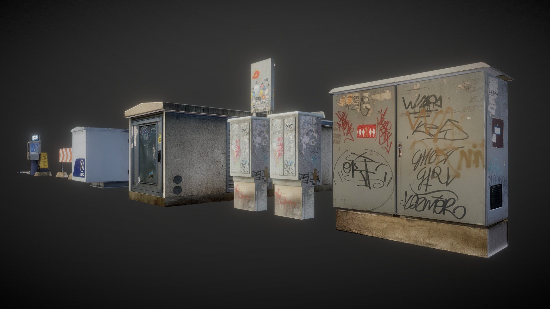 ELECTRICAL BOXES + PARKING MACHINE & PROPS - Buy Royalty Free 3D model ...