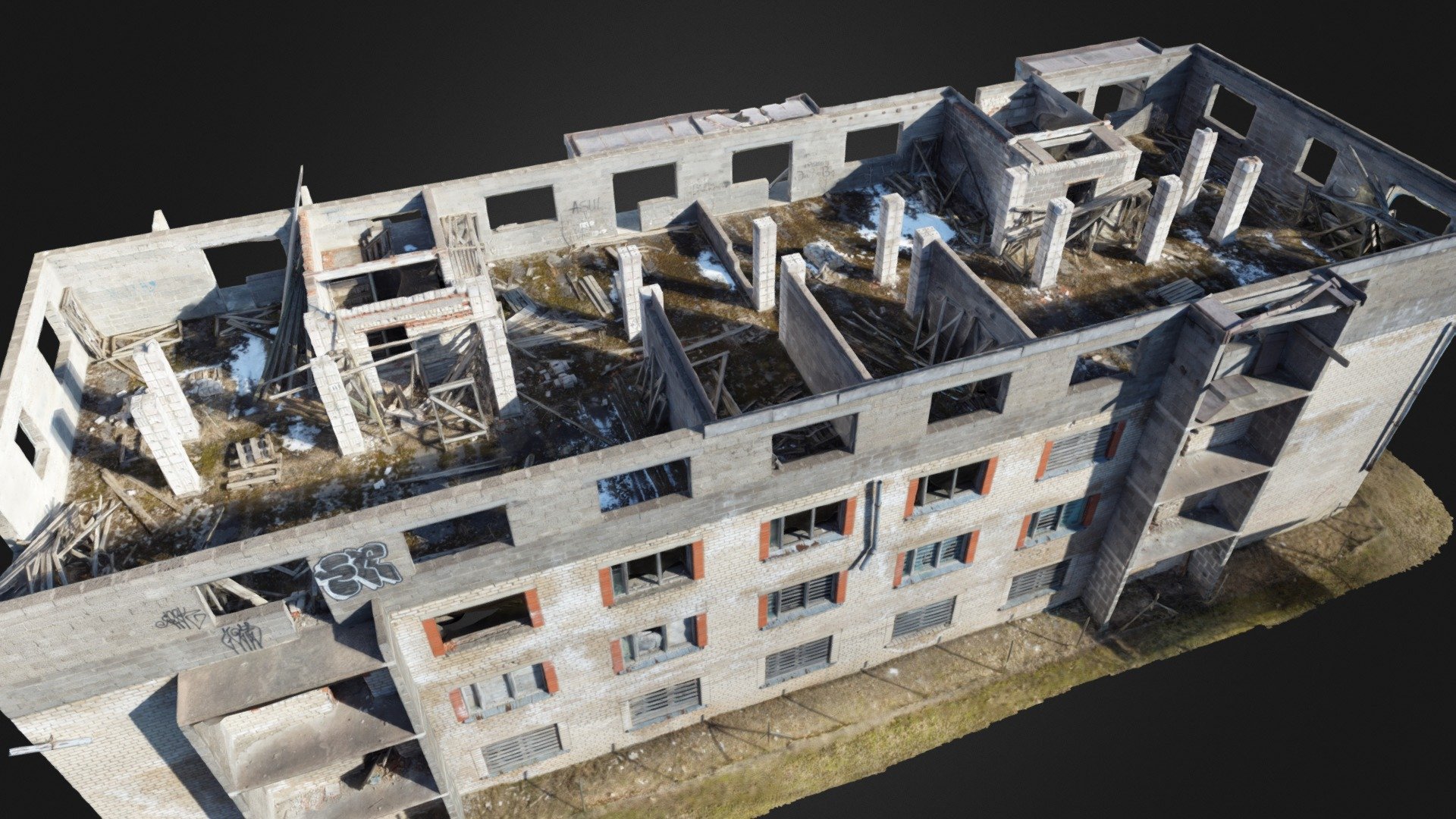 Abandoned Apartment Building with no roof - Buy Royalty Free 3D model ...