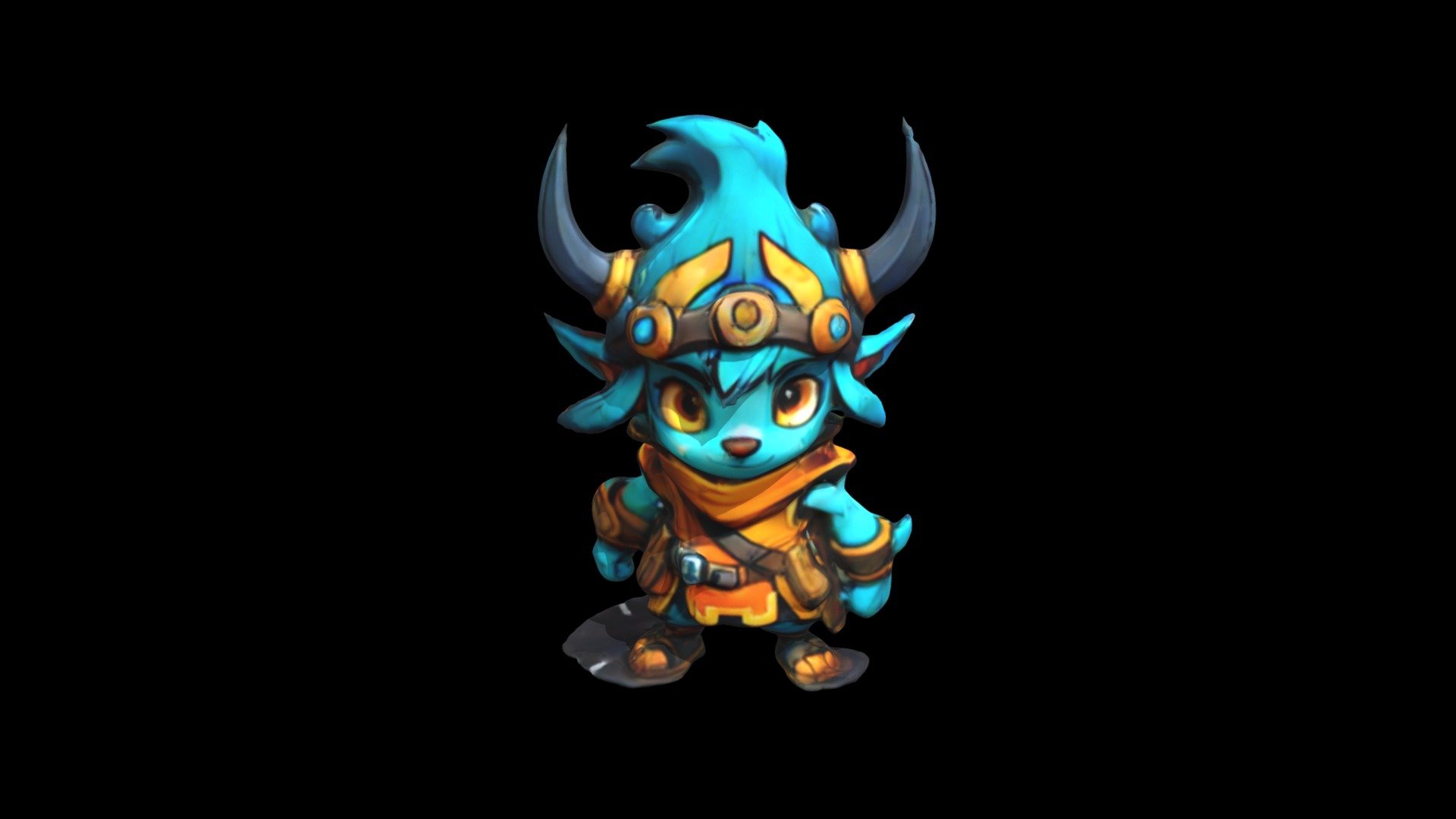 A vibrant blue imp with horns and a metal helmet - Download Free 3D ...