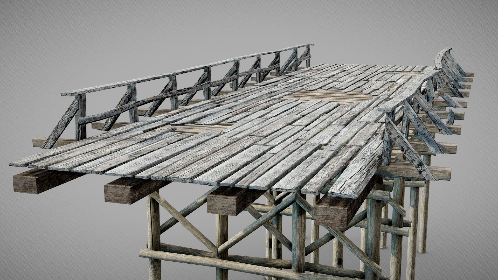 wooden old damaged bridge da1 - Buy Royalty Free 3D model by ...