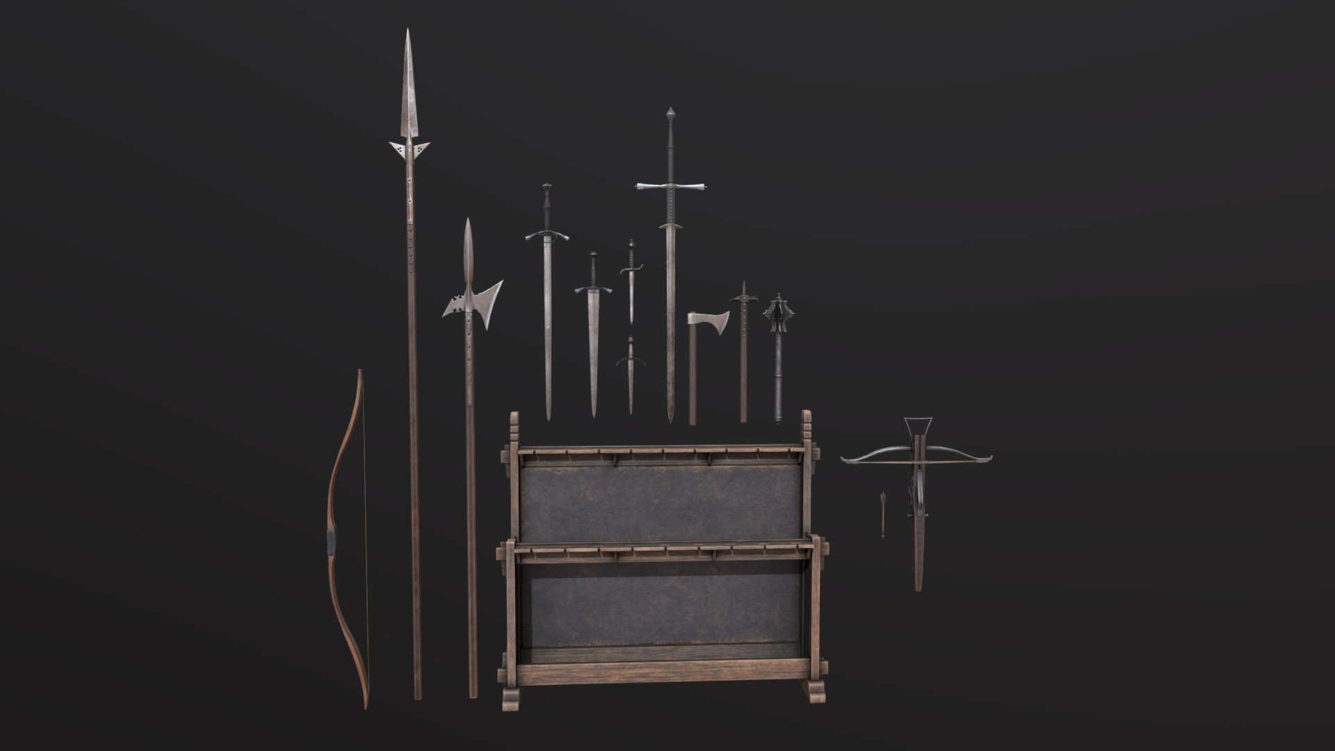 Medieval weapons with weapon rack - Buy Royalty Free 3D model by ...
