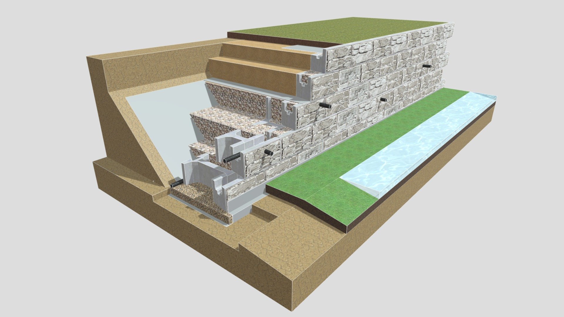 Stormwater Detention Dry Pond Gravity Wall - 3D model by MagnumStone ...