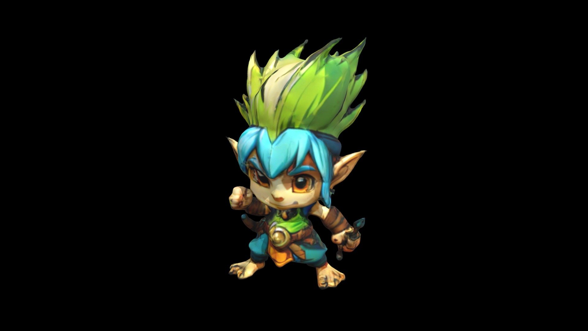 A Sprite Fighting Sprite with Spiky Green Hair - Download Free 3D model ...