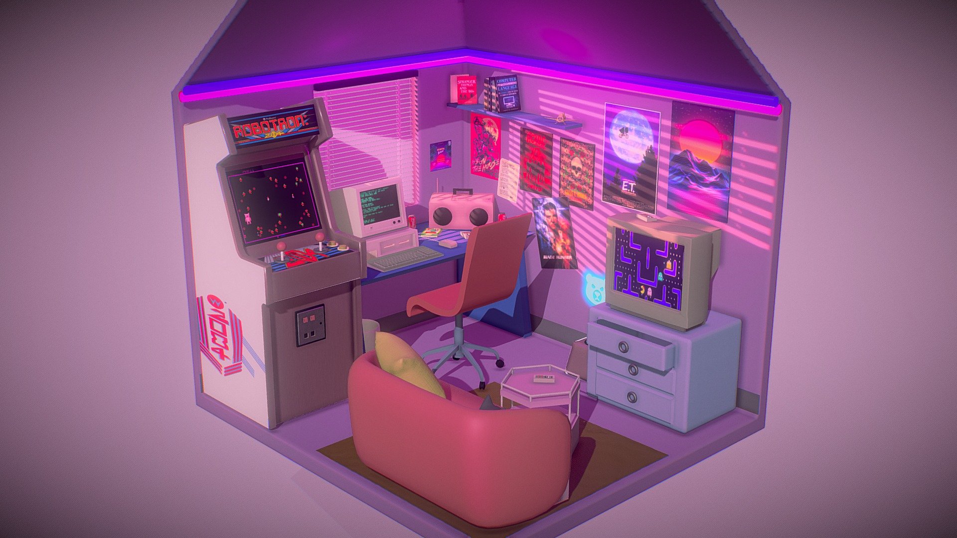 80s Retro-futuristic Game Room Diorama - 3D model by Keying Kimi Du ...