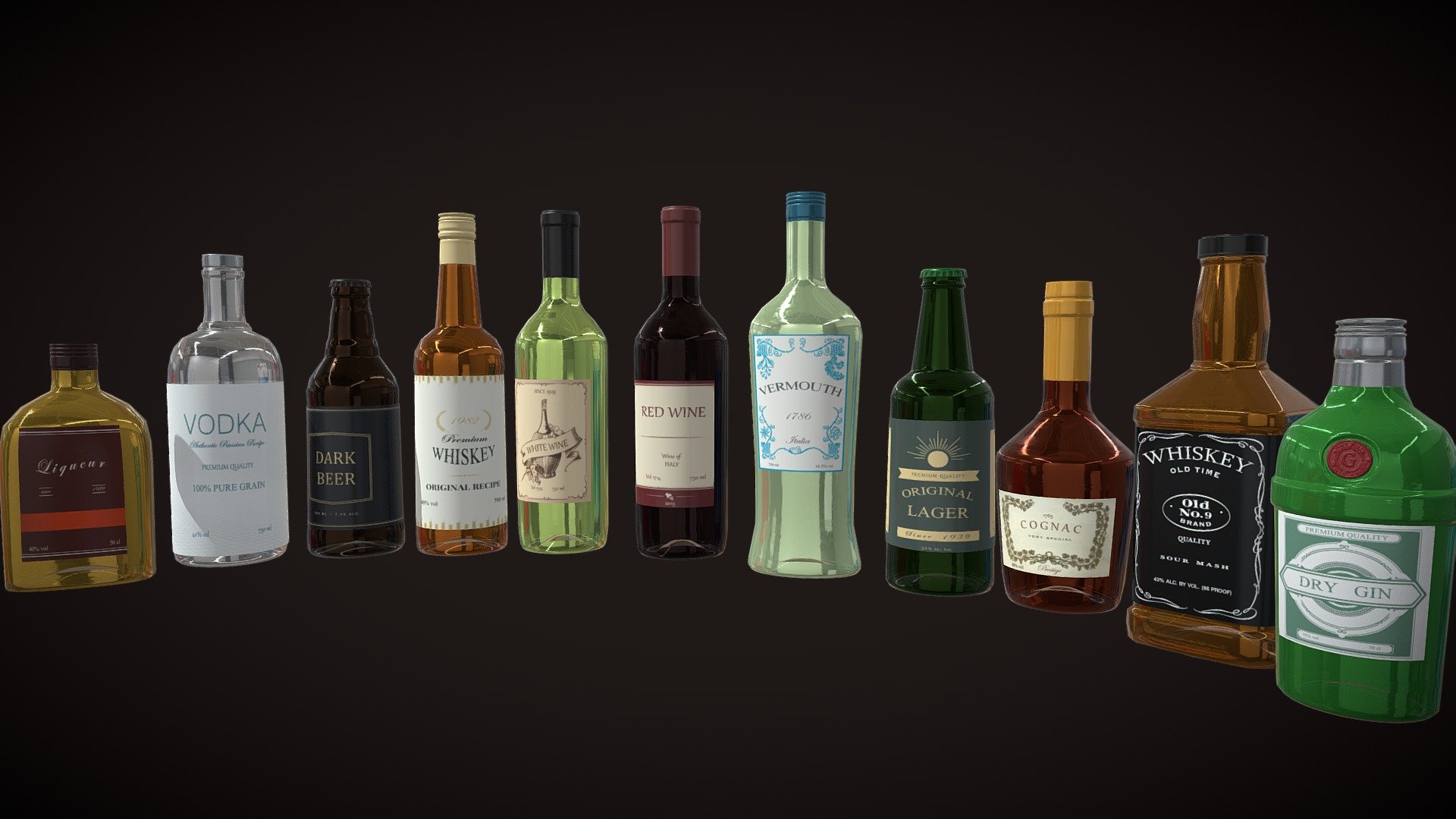 Alcohol bottles - 3D model by Enclave3d [d7857d7] - Sketchfab