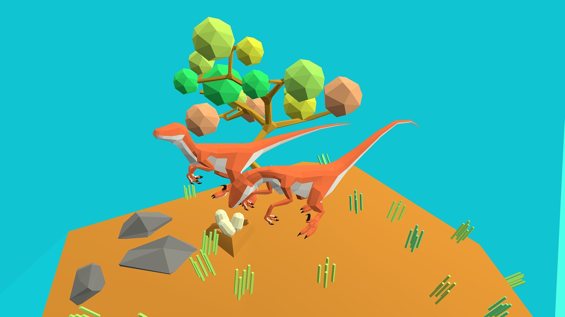 Low Poly Raptor Scene - 3D model by interval [d798bec] - Sketchfab