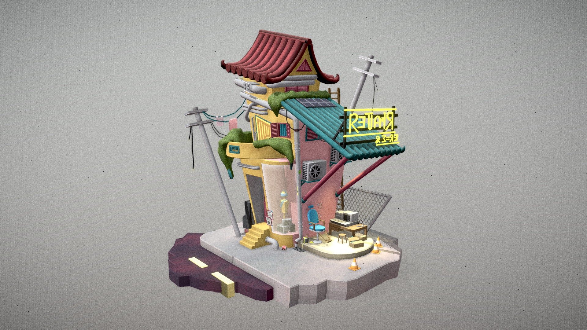 Stylised Cyberpunk Shophouse - 3D model by tnjngy [d7f06ee] - Sketchfab